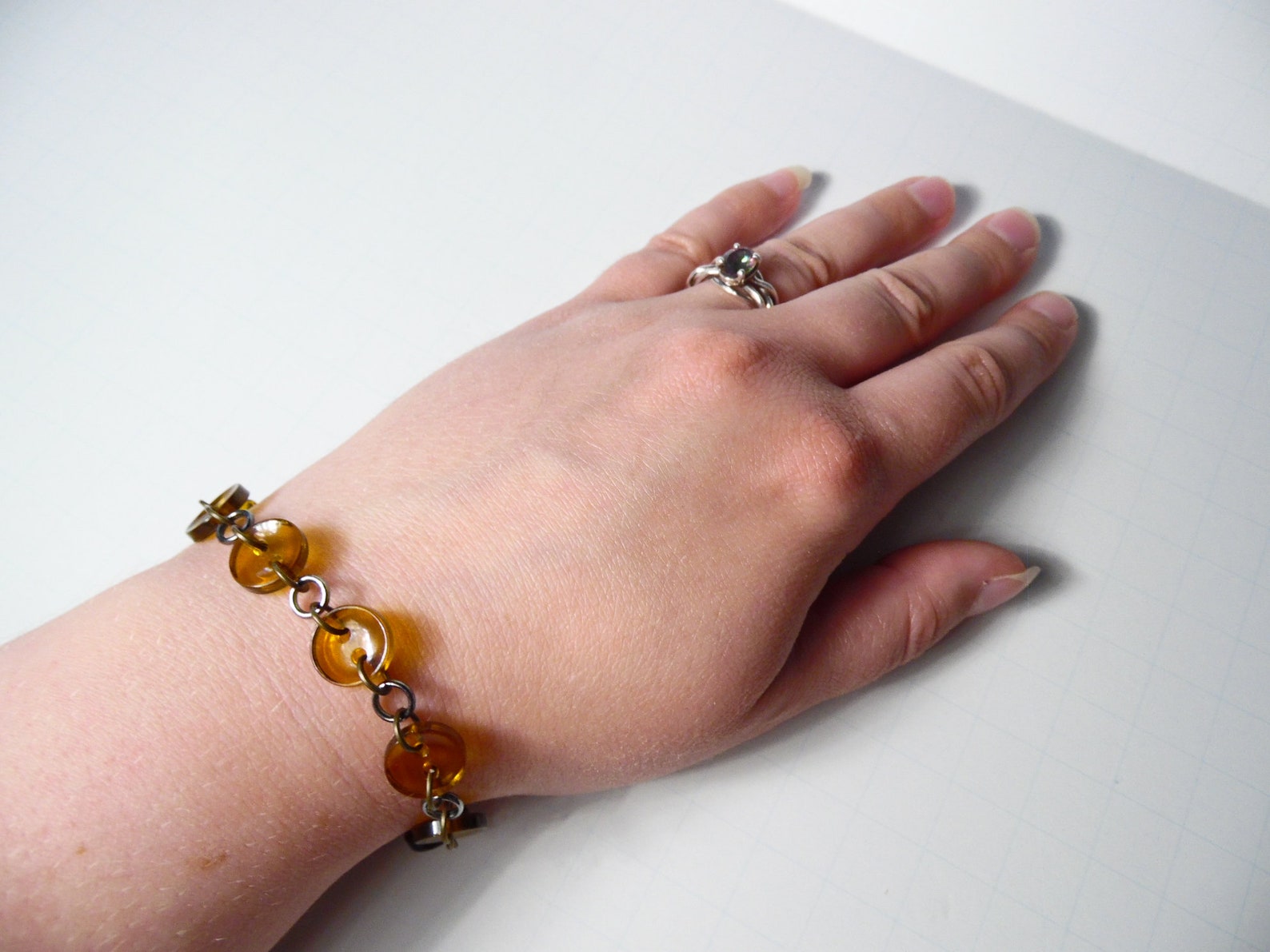 Translucent Brown Button Jewelry Set: Bracelet and Earrings, Women's ...