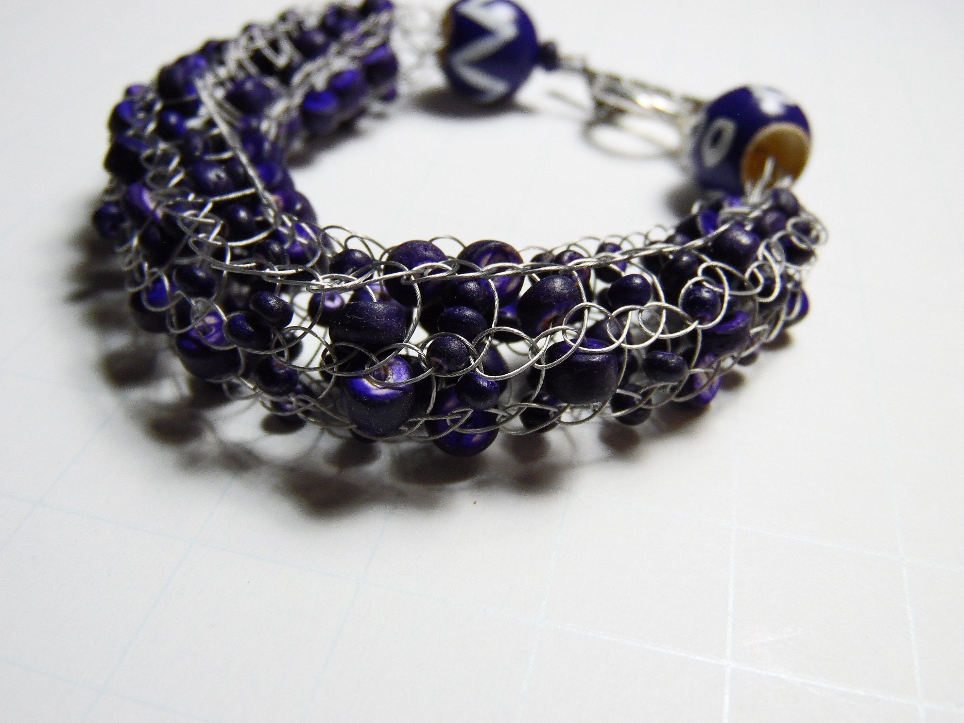 French Knit Wire Bracelet With Wood Beads Wood and Steel Wire - Etsy