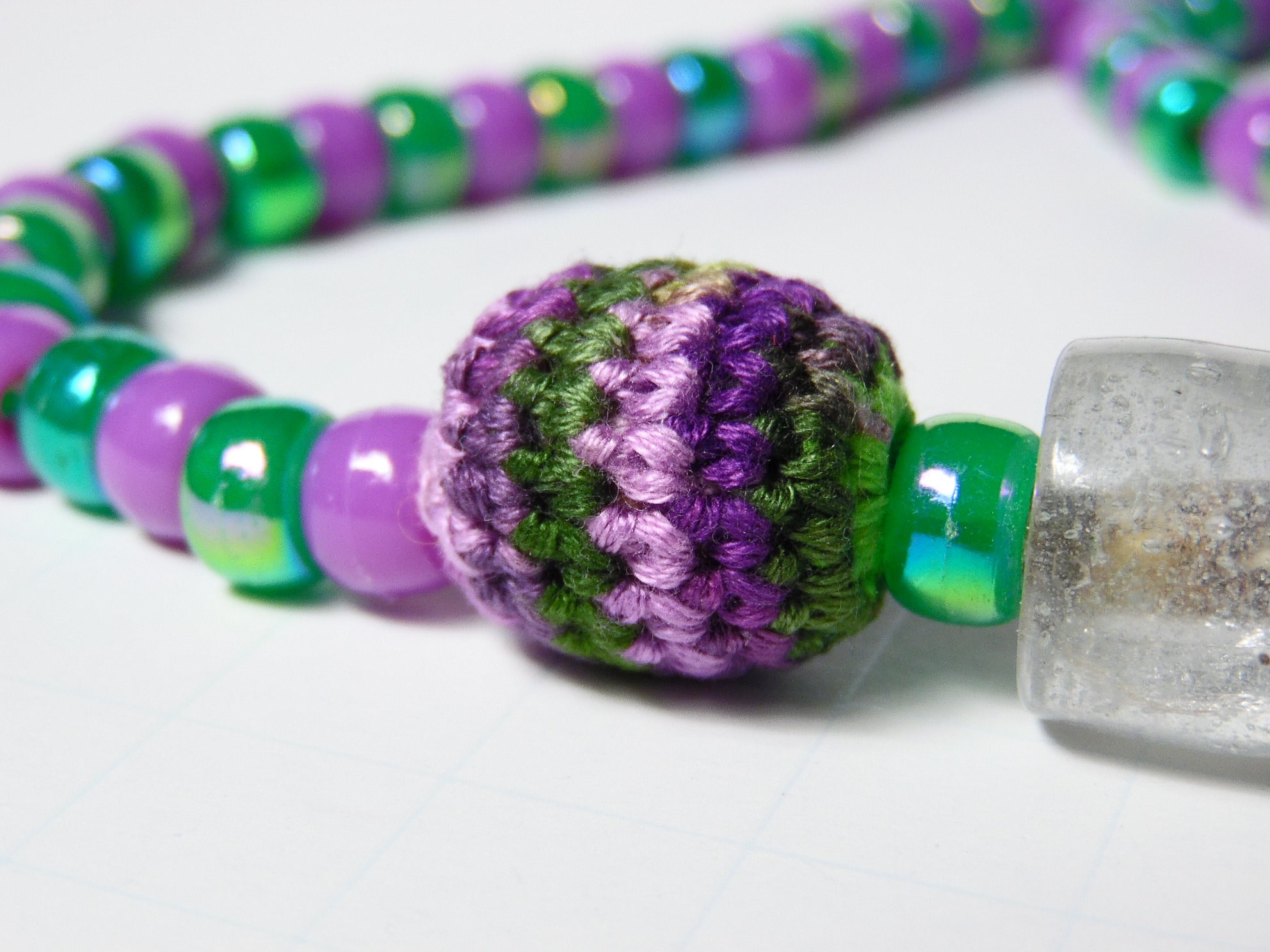 Purple and Green Crochet Bead Necklace Pony Bead Necklace - Etsy 日本