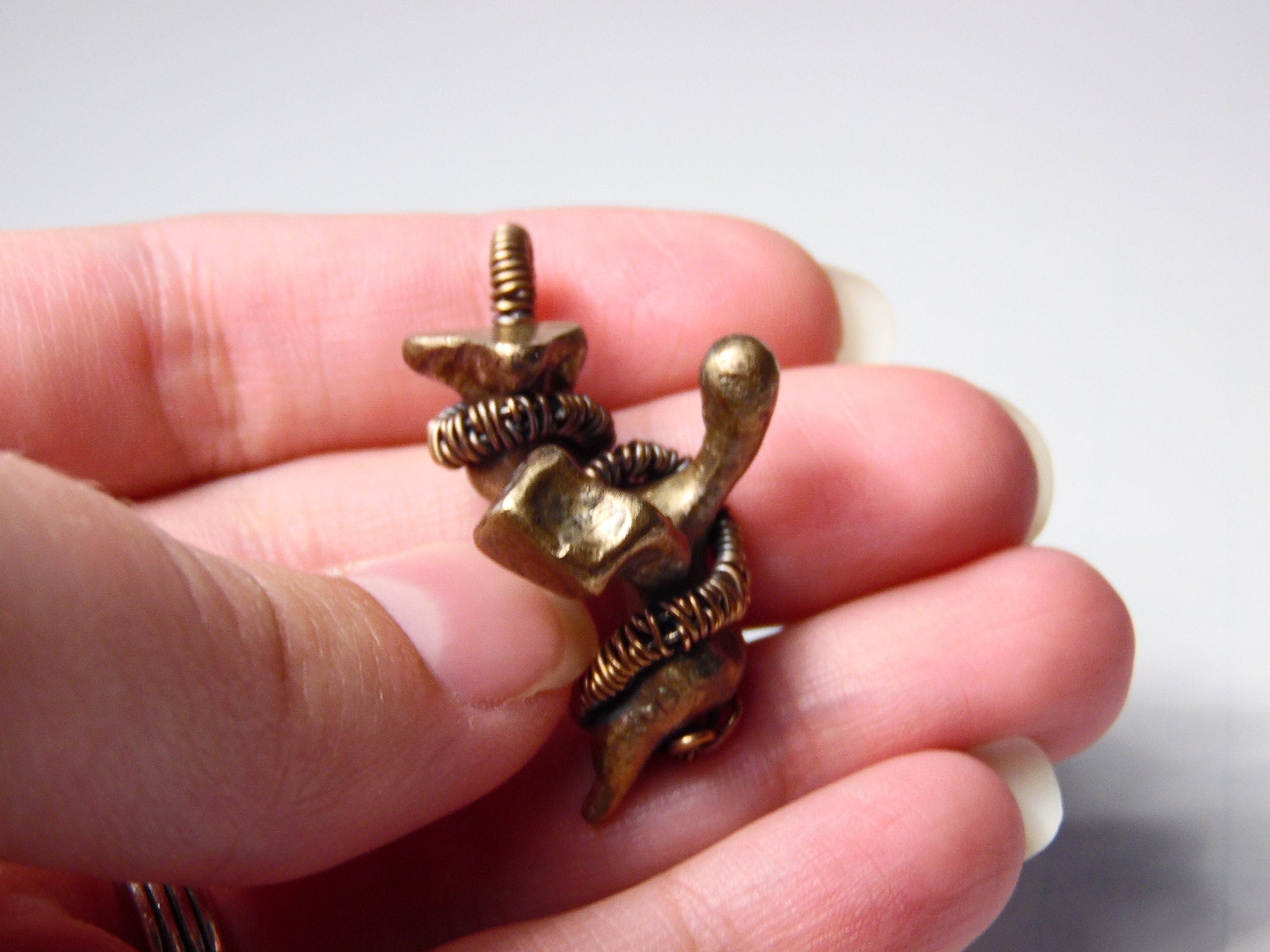 Modern Art Bronze Pendant, Bronze Cast Pendant Wrapped in Bronze Wire ...