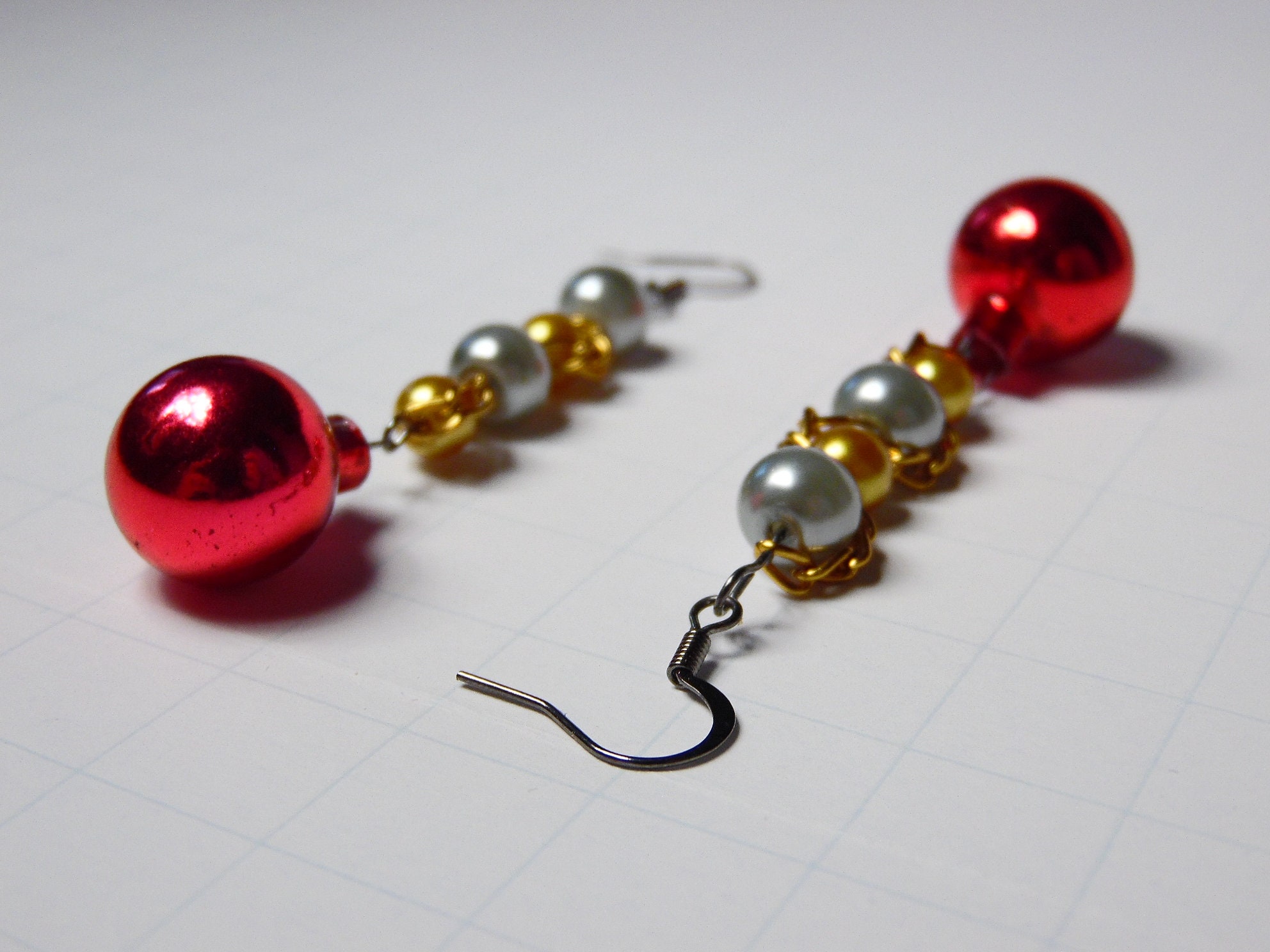 Silver and Gold Holiday Earrings, Vintage Style Christmas Ornament ...