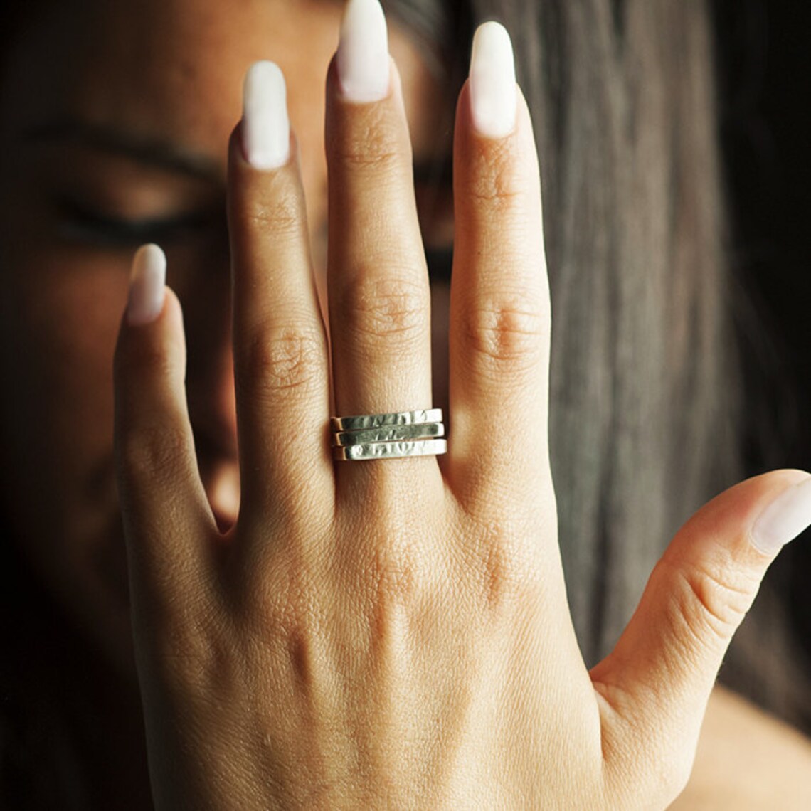 Hammered Square Ring in Sterling Silver Thin Band Square | Etsy