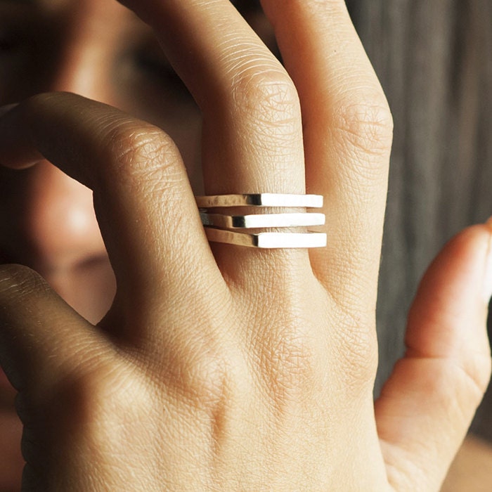 Hammered Square Ring in Sterling Silver Thin Band Square - Etsy