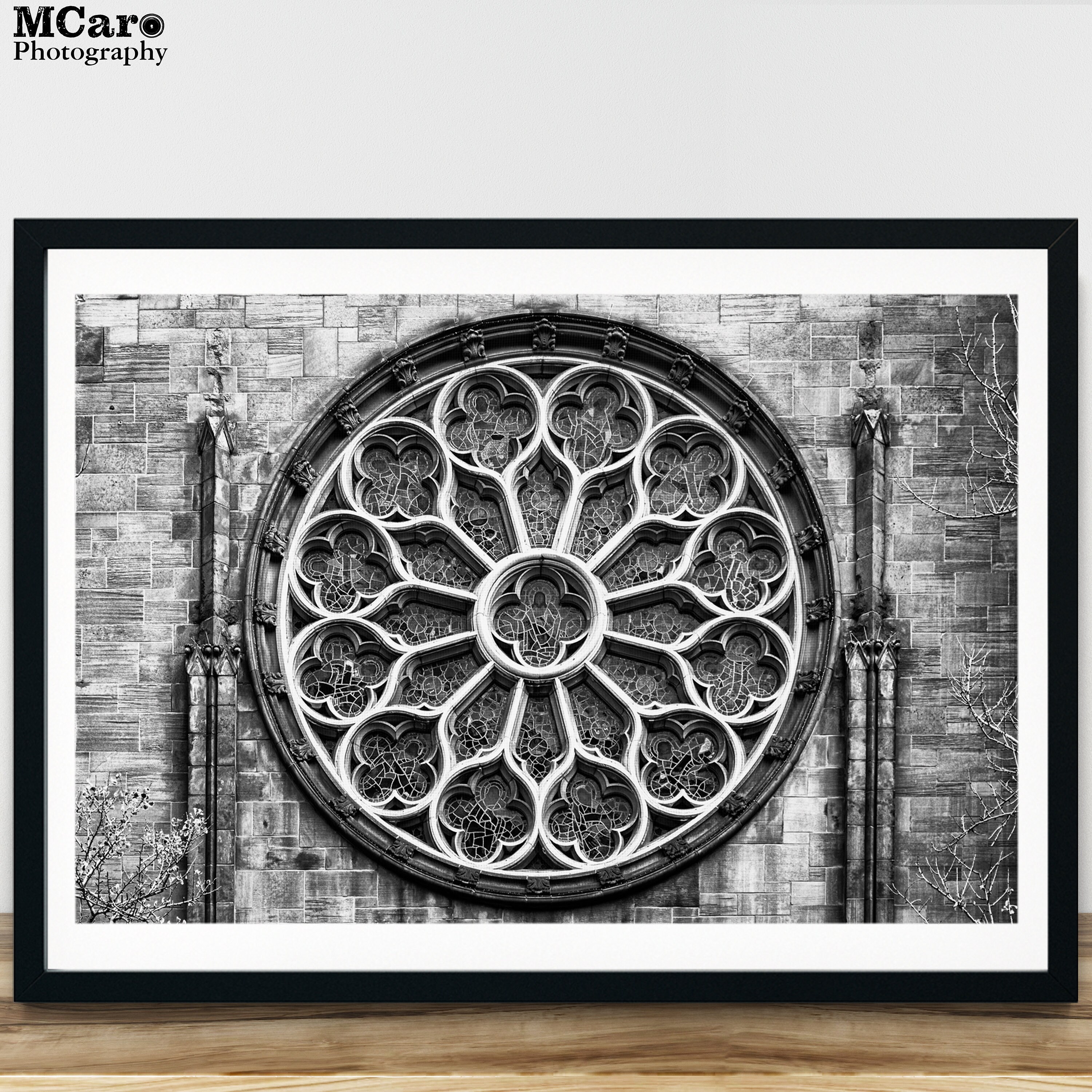 Stained Glass Church Window Print Black and White | Etsy