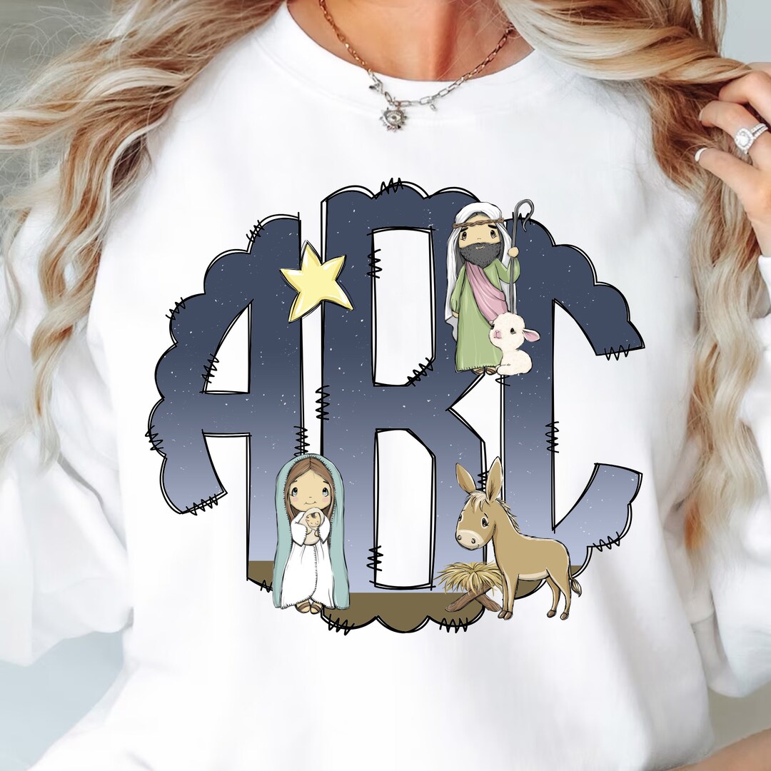 Nativity Monogram Christmas Crewneck - Etsy
