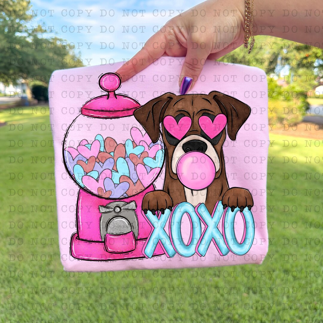 Boxer Valentine Bubble Gum Graphic Tee, Dog Breed Tshirt, Valentines ...