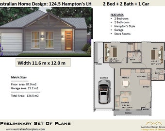 2 Bedroom house plan 89.8 m2 or 966 sq foot Australia and | Etsy