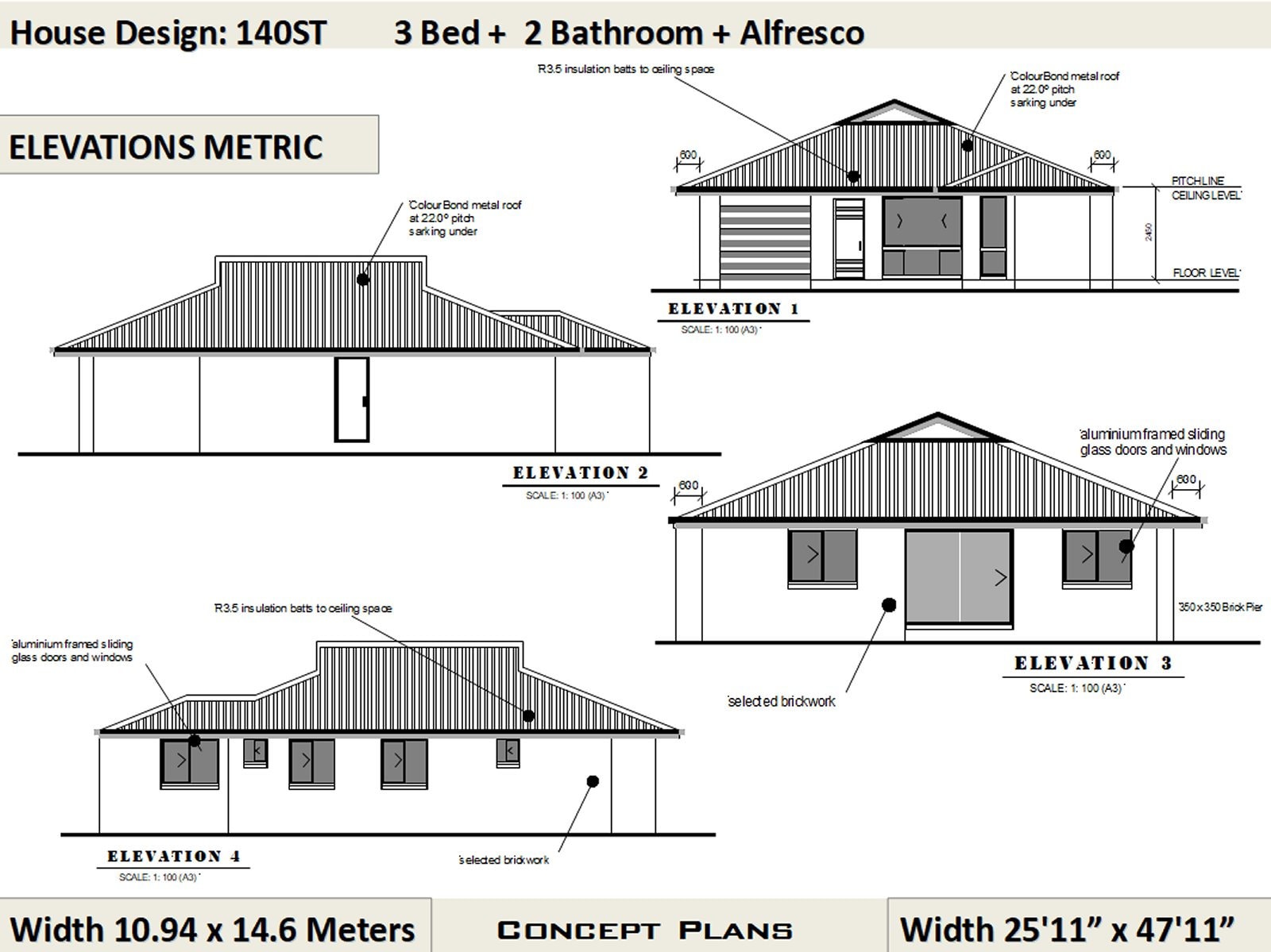 140 M2 | 1506 Sq Foot | 3 Bedroom House Plan 140ST | Concept House ...