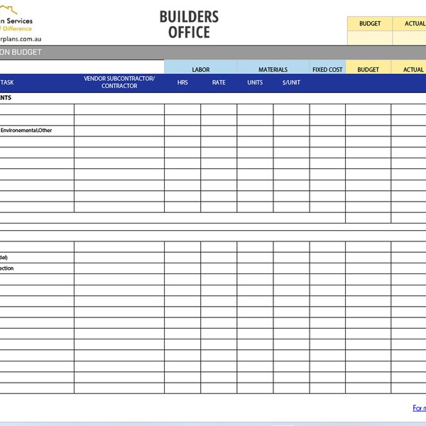 Construction Budget Template - Etsy