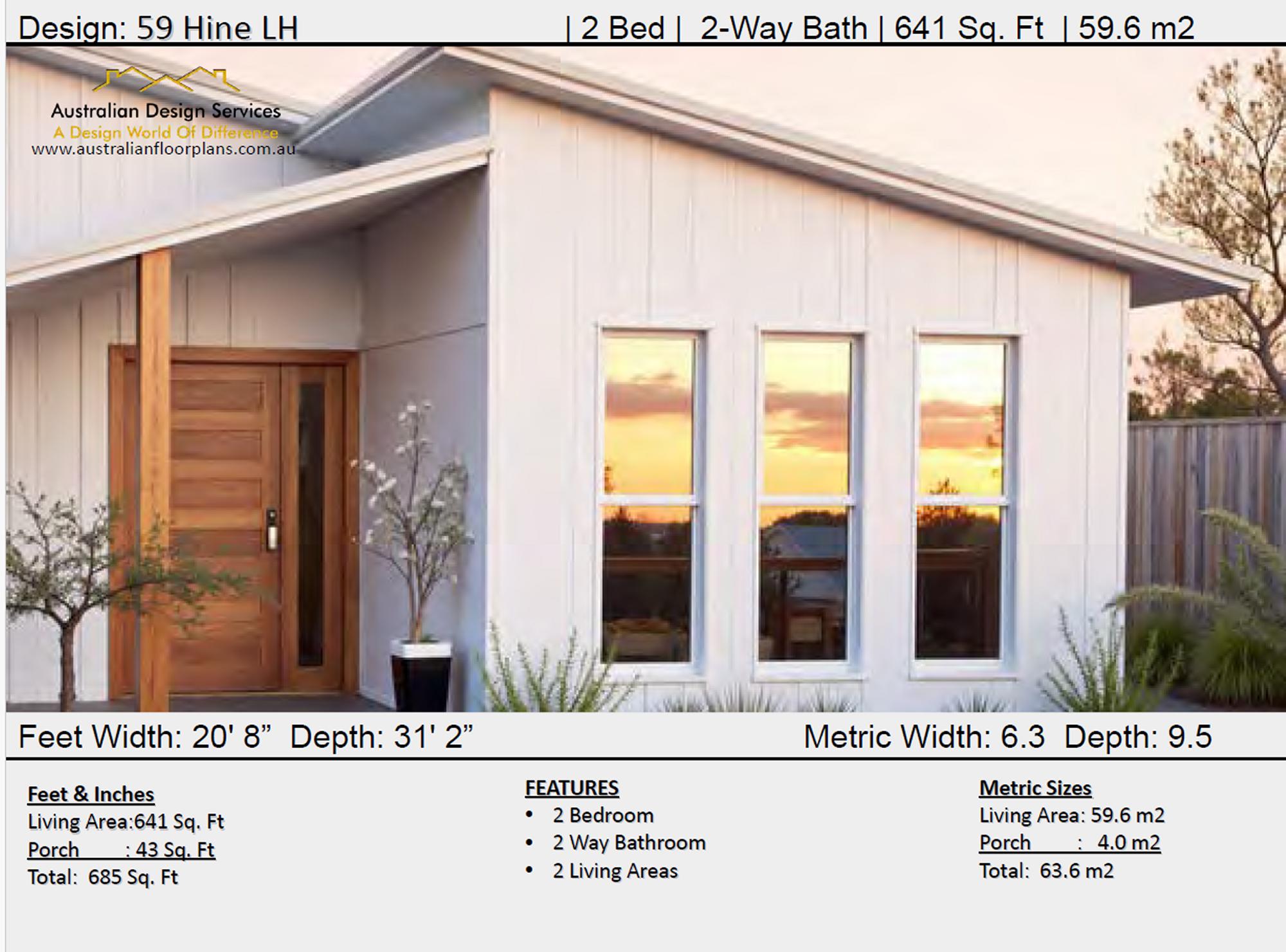 60 M2 | 685 Sq Foot | 2 Bedroom House Plan 59 Hine | Small Home ...
