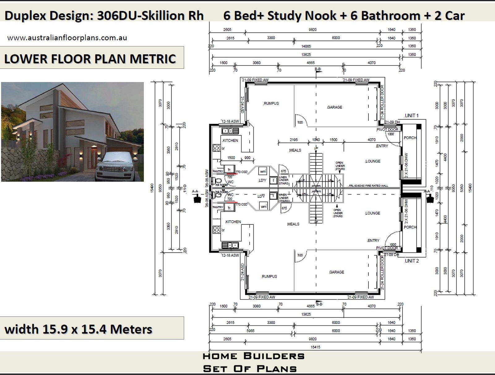 Duplex House Plan 3405 Sq. Foot 316.4 Sq. Meters 6 Bed Twin Homes ...
