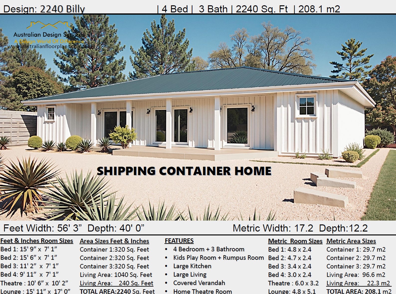 Build Plan#2240 Billy: Shipping Container Home House Plans/ House Plans ...