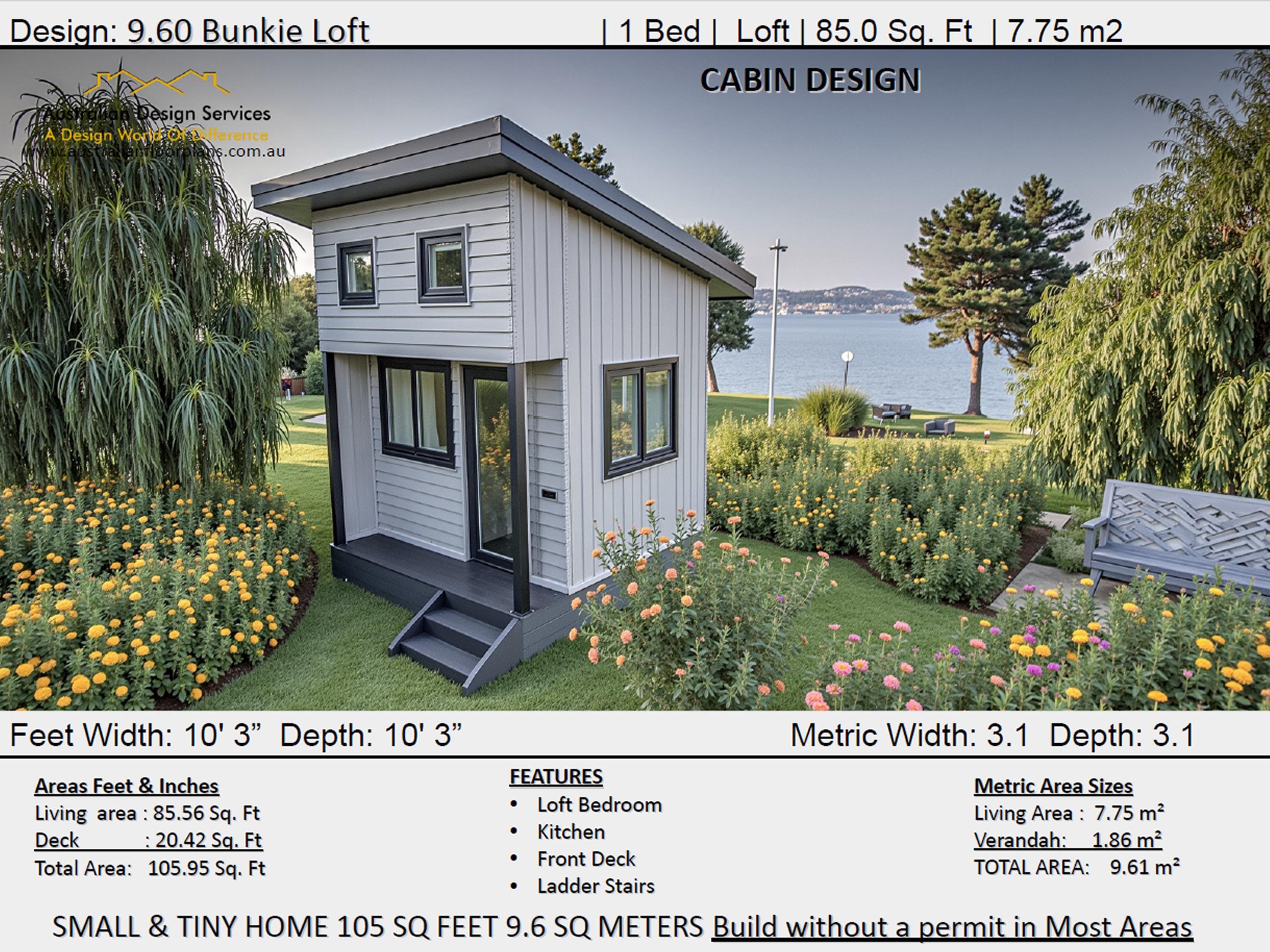 Affordable Tiny House Plans 105 Sq Ft / 9.61 Sq. Meters Cabin/bunkie ...