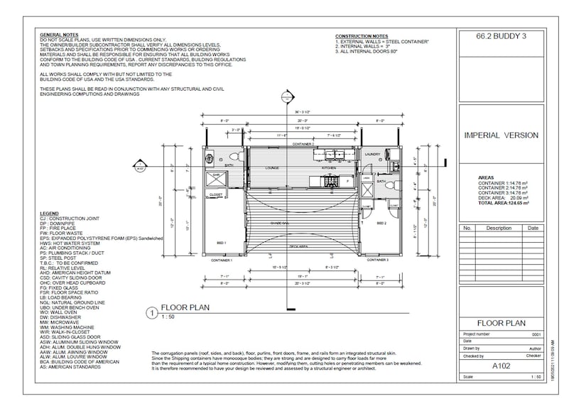 20' X 36' 6 X 12 Meters Modern Container Home Architectural Plans ...