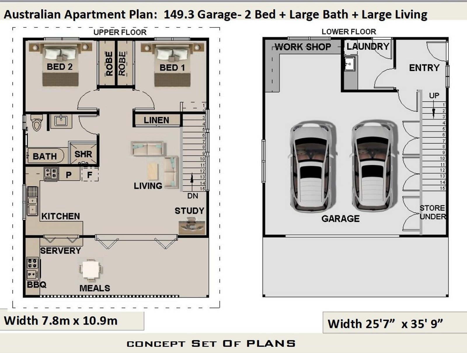 Garage Apartment | 2 Bedroom House Plan No- 149.3 Living Area 65.1 M2 ...