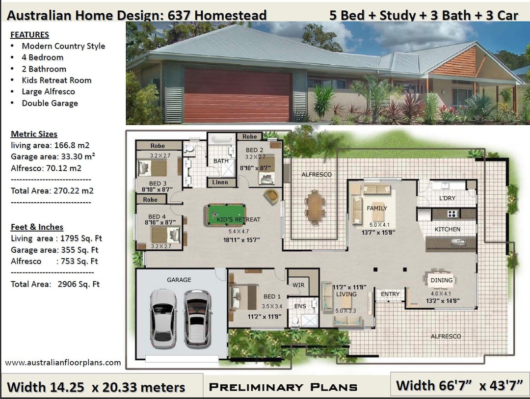 67x44 House-- 4-bedroom 2-bath -- 1,795 Sq Ft -- PDF Floor Plan ...