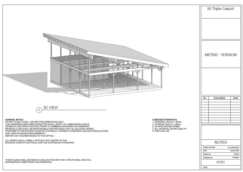 32 X 32 - (9.8 Meters X 9.8 Meters) 3 CAR CARPORT PLANS - Building ...