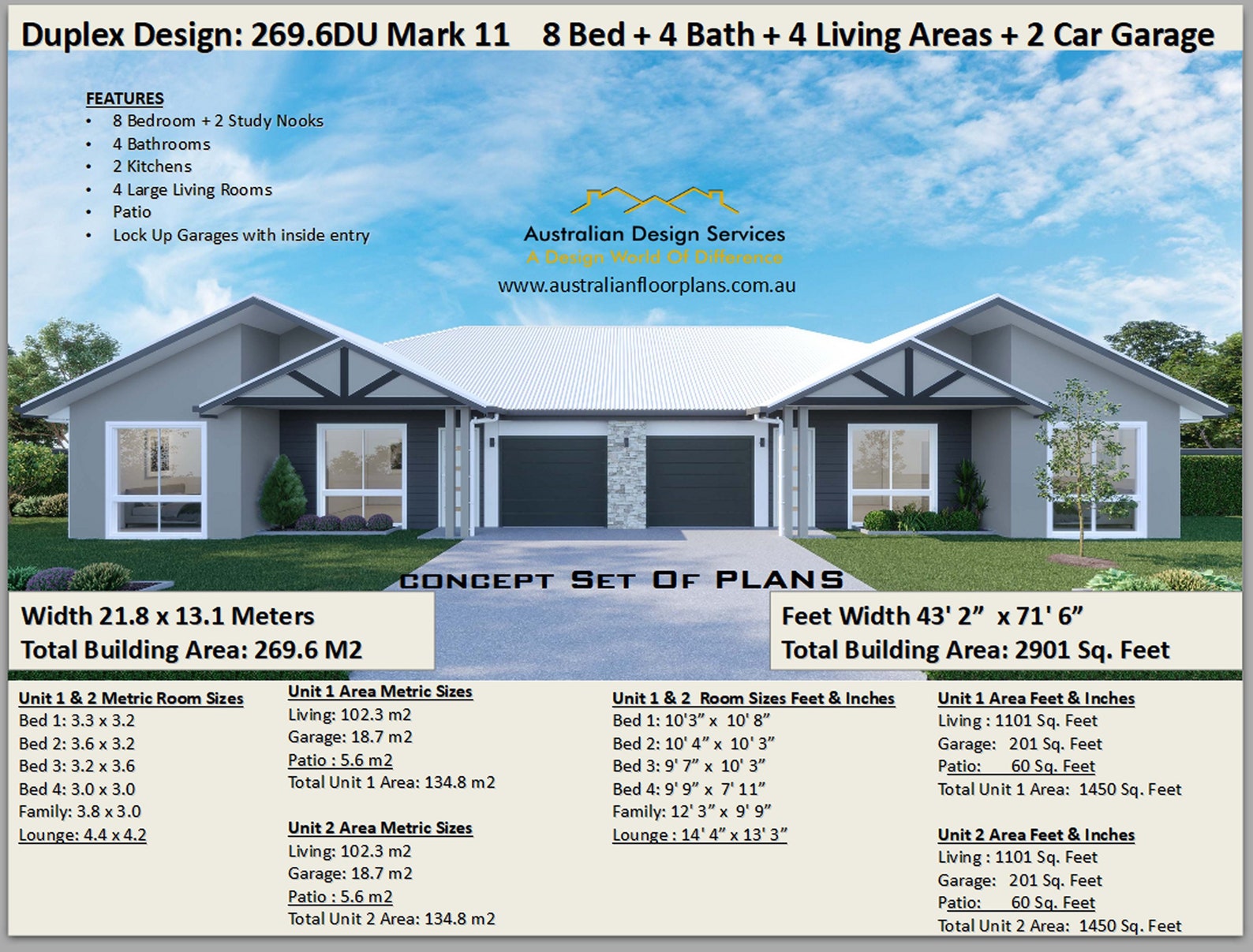 8 BEDROOM DUPLEX DESIGN: 269.6dumark 11 - 269.6 M2/2901 Sq. Feet/ 4 ...