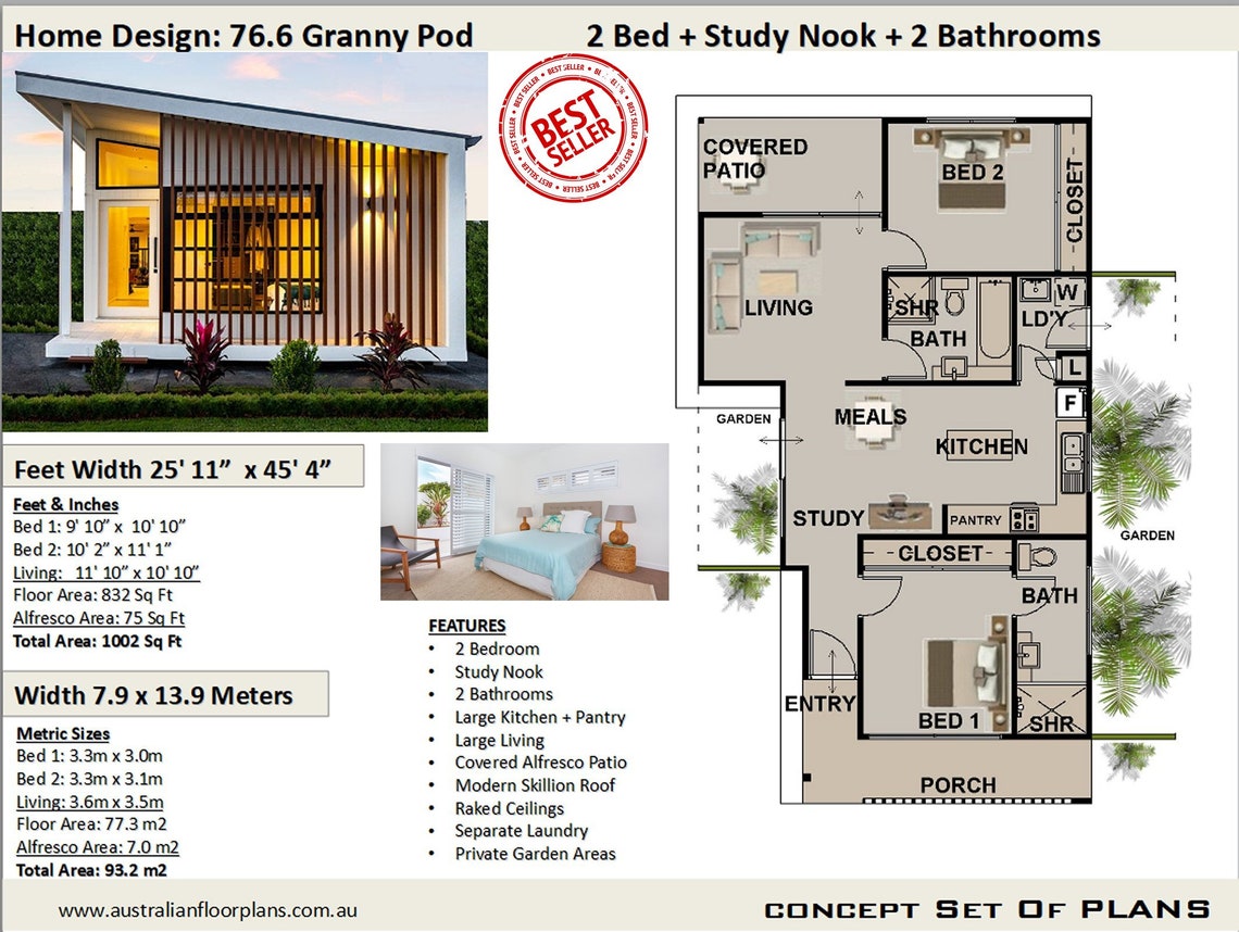 Small & Tiny Home Design Under 1000 Sq. Foot House Plan or 77 .3 M2 | 2 ...