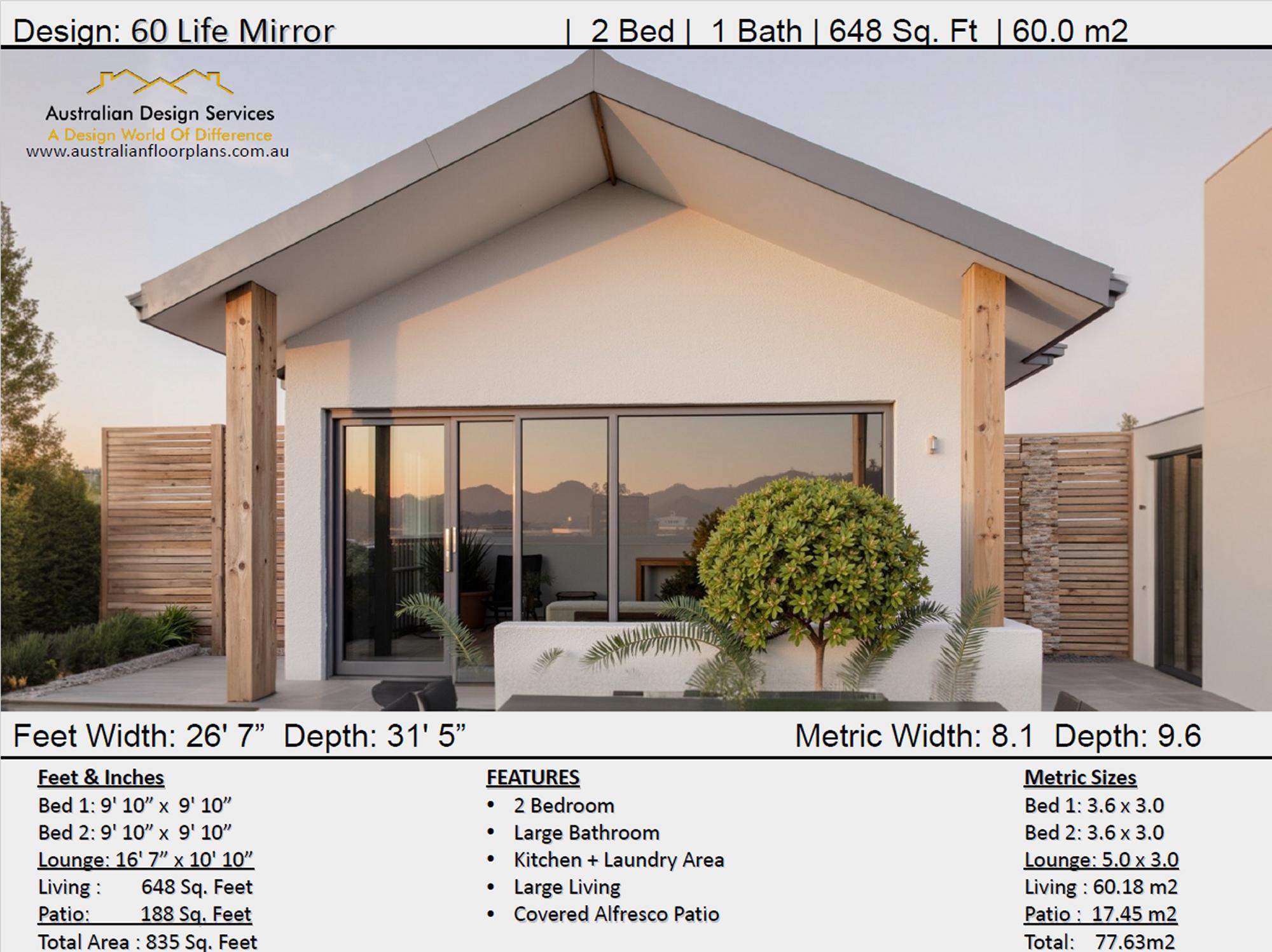 Stylish 2-bedroom + Granny Flat Home Design — 700 Sq Ft (60 Sq Meters ...