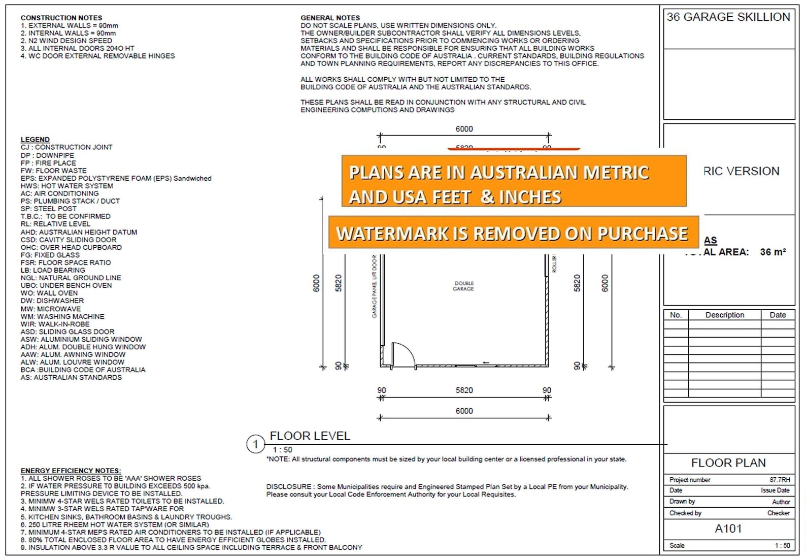 Detached 20'x20' Two Car Garage Architectural Plans - Etsy