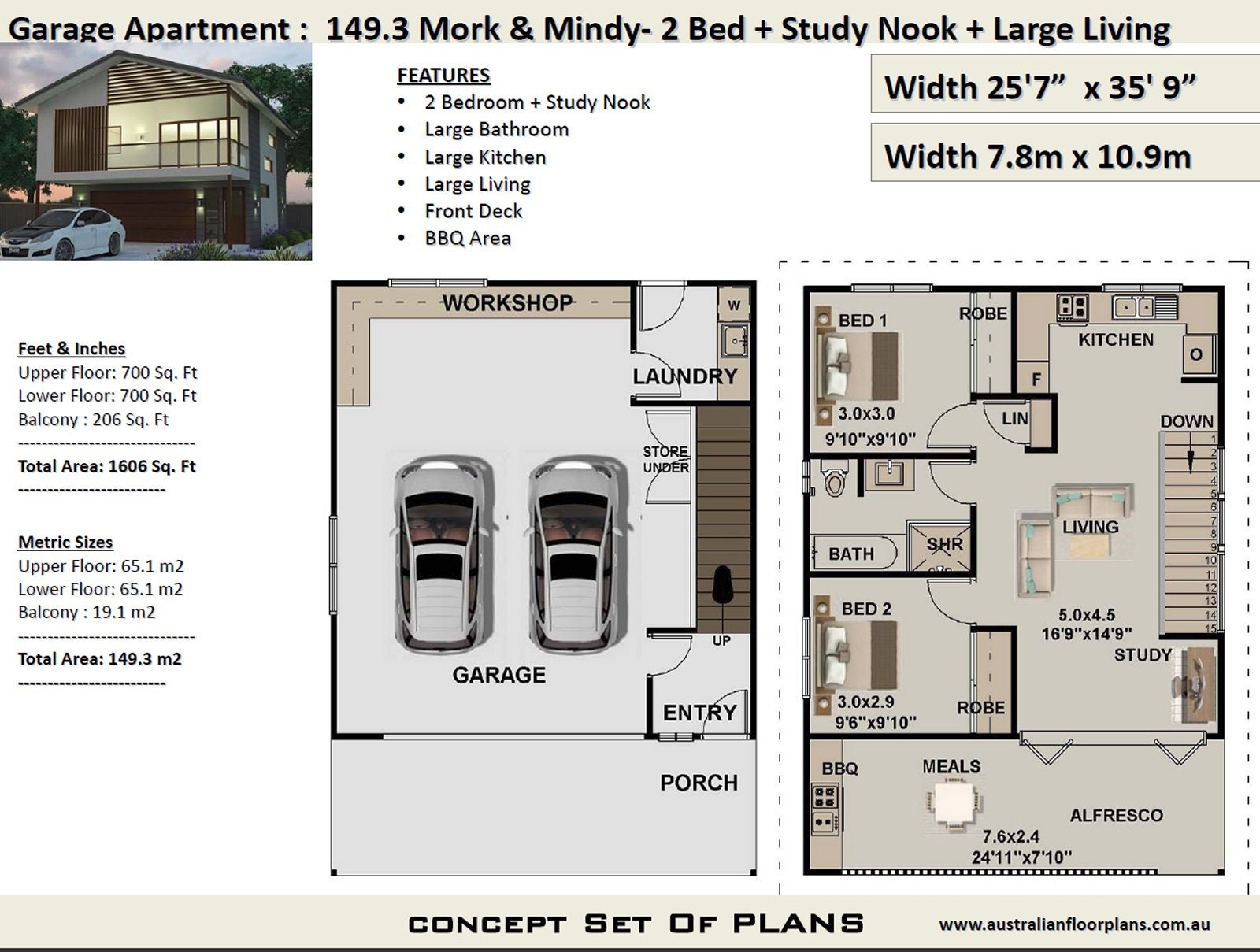 Carriage House garage Apartment 2 Bed Study House Plan Area - Etsy