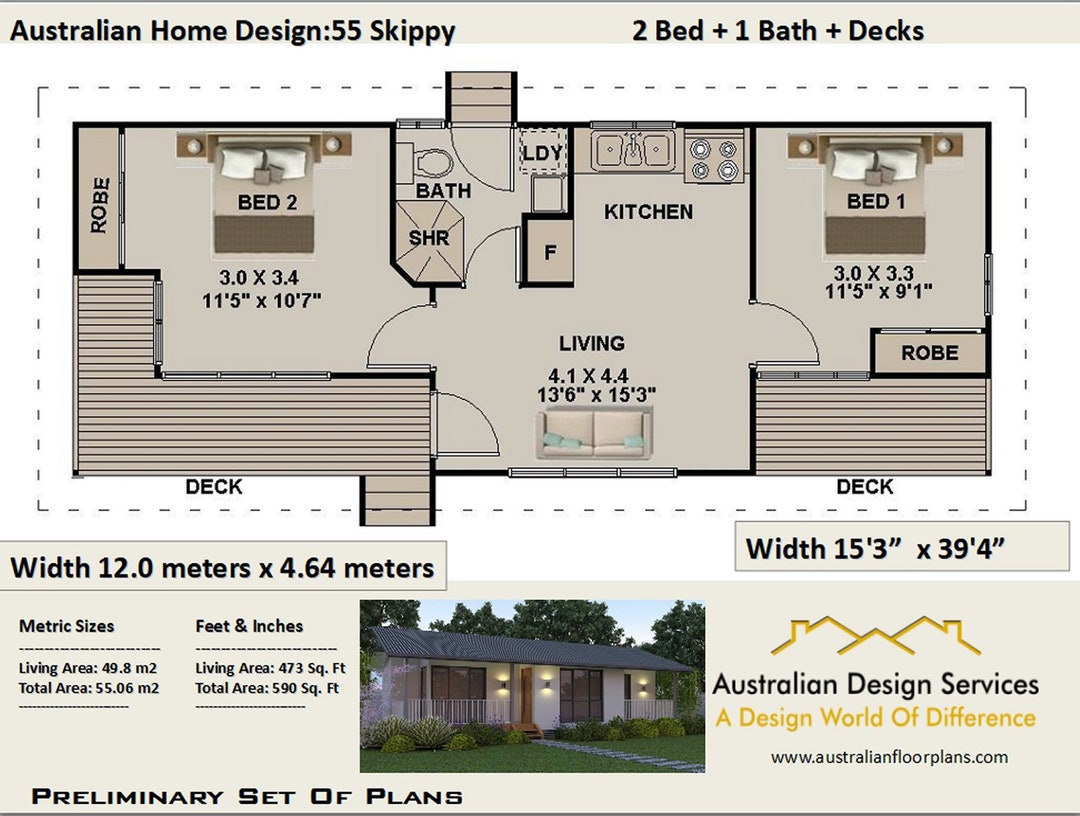 55 M2 or 592 Sq Foot | 2 Bedroom Small Home Design | Homestead 2 ...
