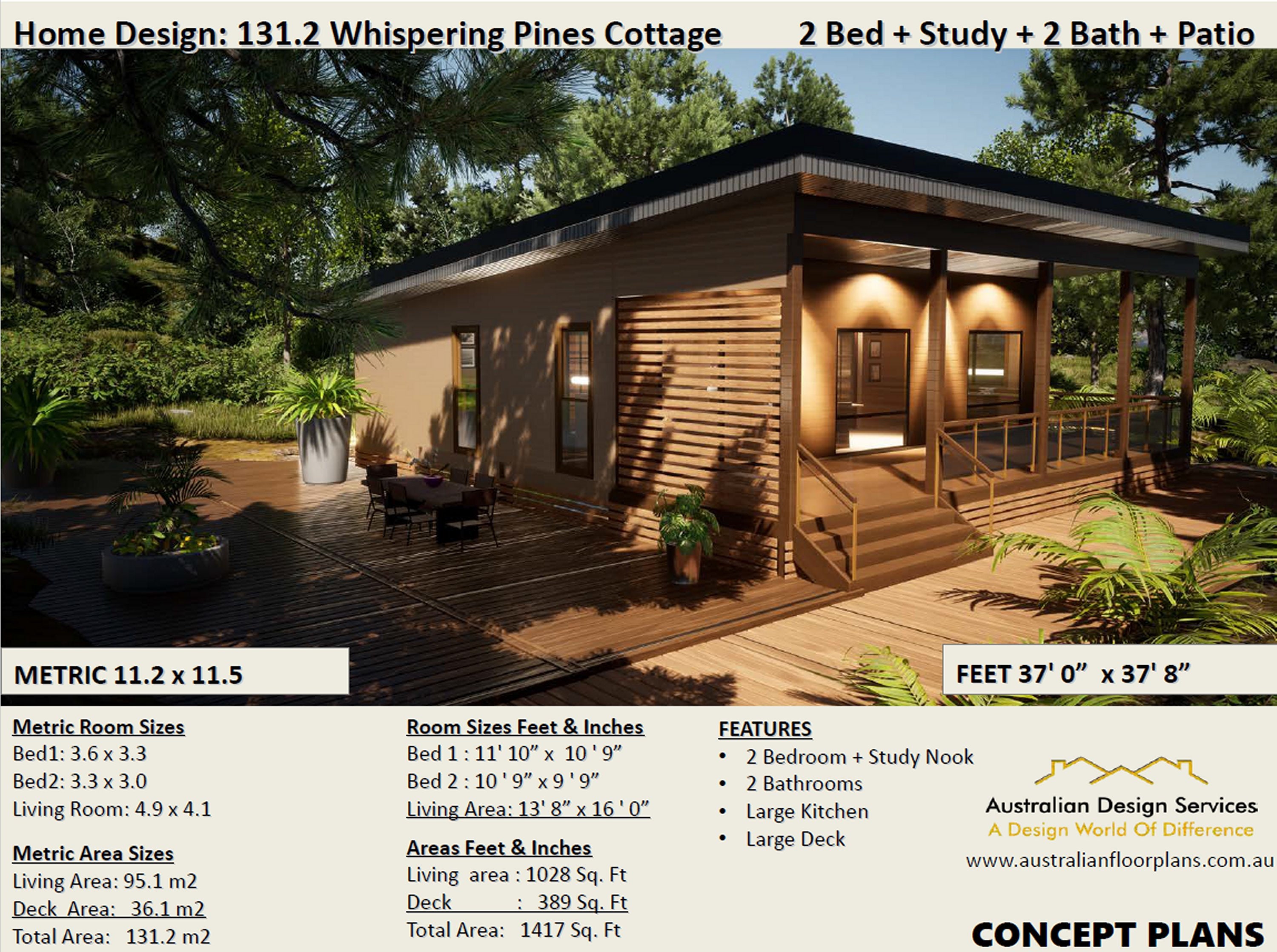 RUSTIC GRANNY FLAT 2 Bed + Study Cottage - Small and Tiny Home Design ...