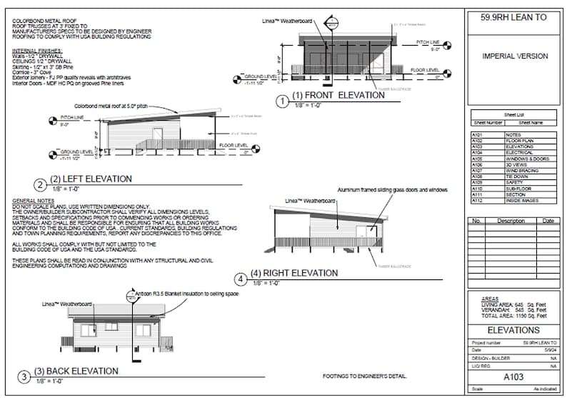 Compact Lean-to Cottage - 2 Bedroom House Plans for Sale | 59.9 Sq ...