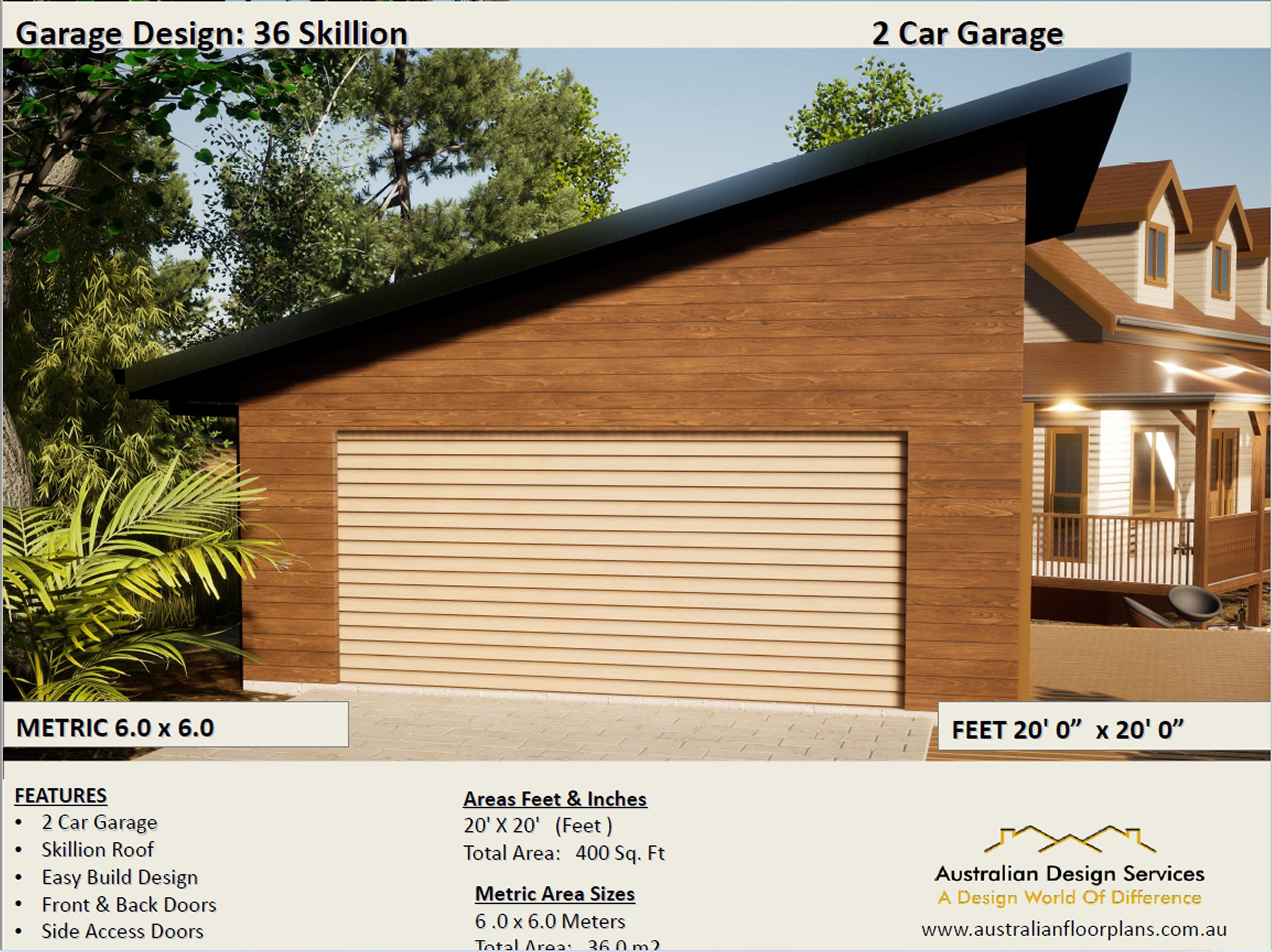 Detached 20'x20' Two Car Garage Architectural Plans - Etsy