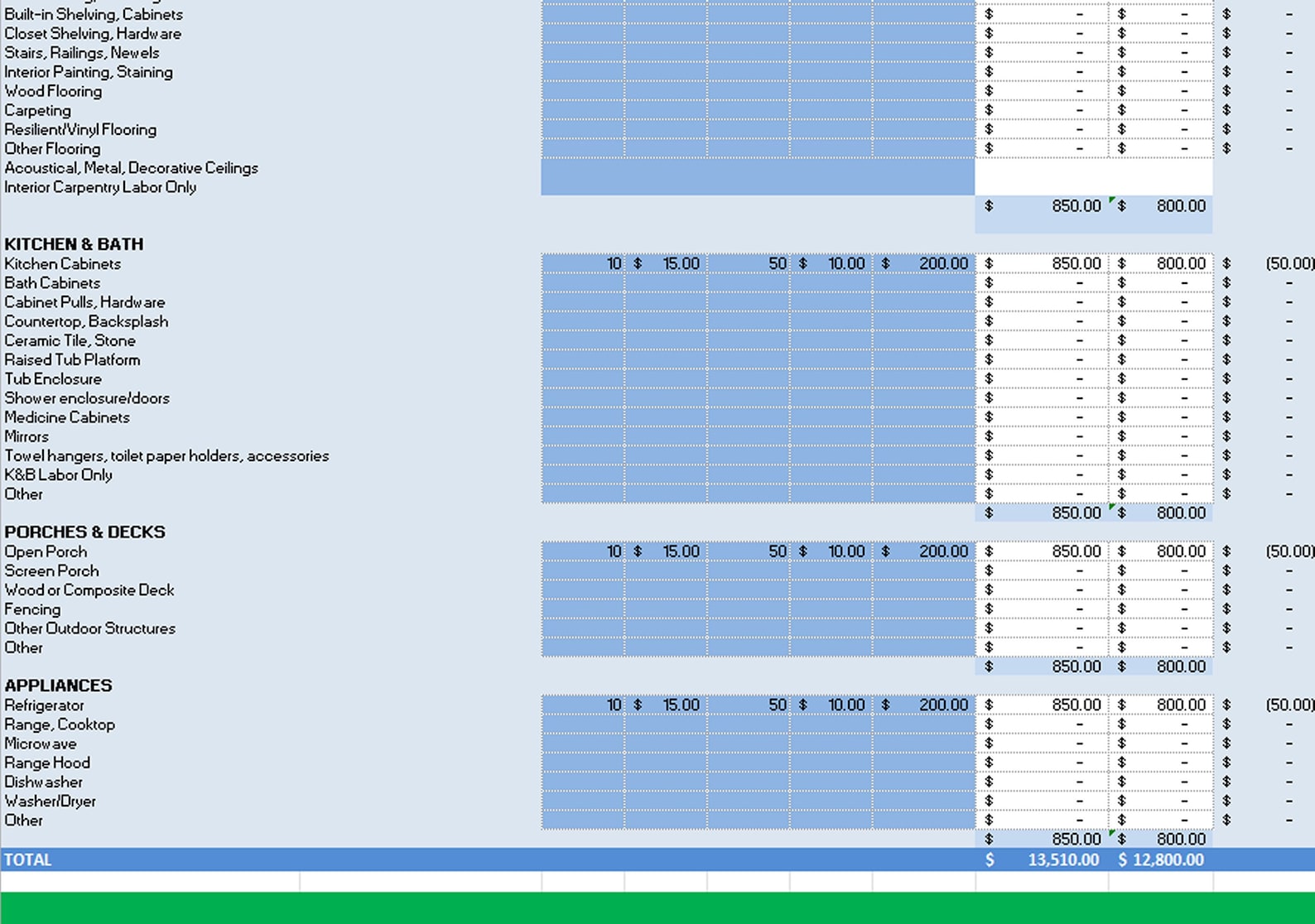 EXCEL- CONSTRUCTION BUDGET Template Cost Breakdown - Ideal for New Home ...