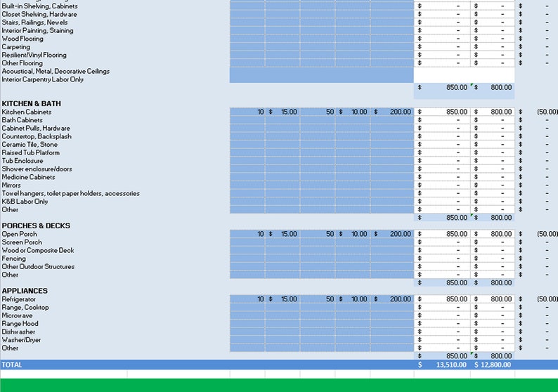 EXCEL- CONSTRUCTION BUDGET Template Cost Breakdown - Ideal for New Home ...