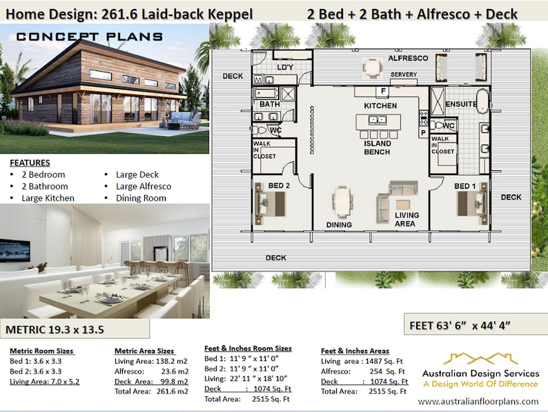 138.2 M2 or 1487 Sq Foot australian 2 Bedroom House - Etsy