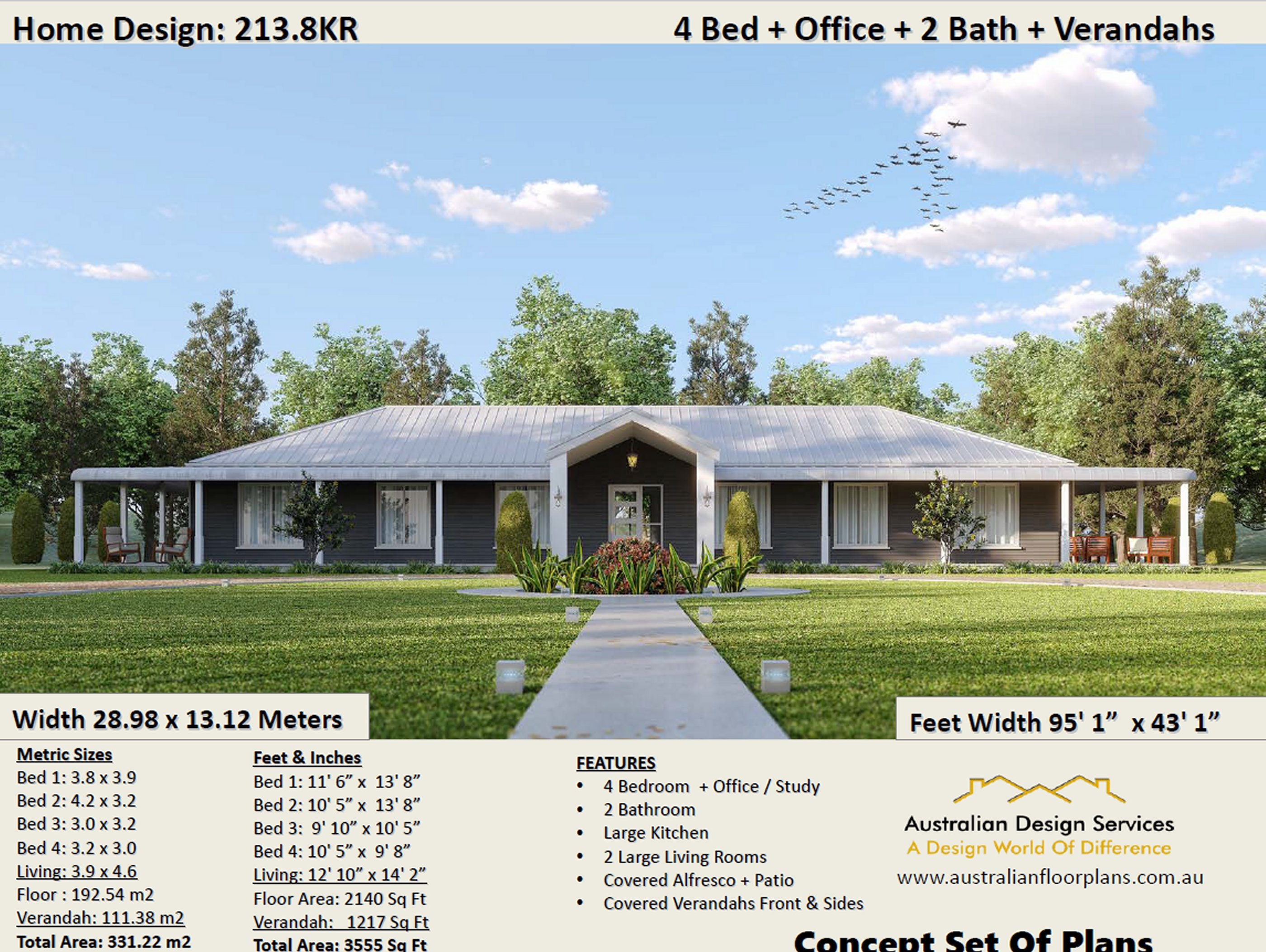 Country Style 4 Bedroom House Plans 3555 Sq. Foot 332 M2 4 - Etsy Australia