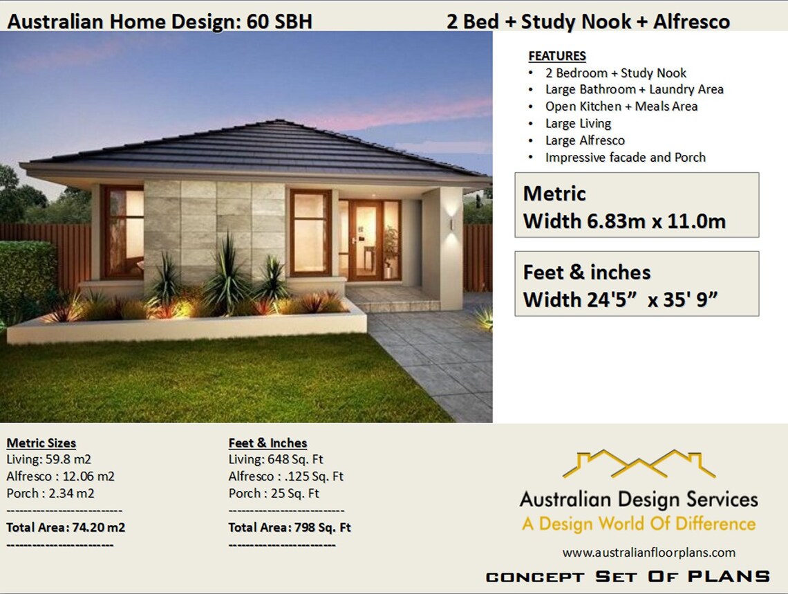 60 M2 | 645 Sq Foot | 2 Bedroom House Plan 60 SBH | Concept House Plans ...