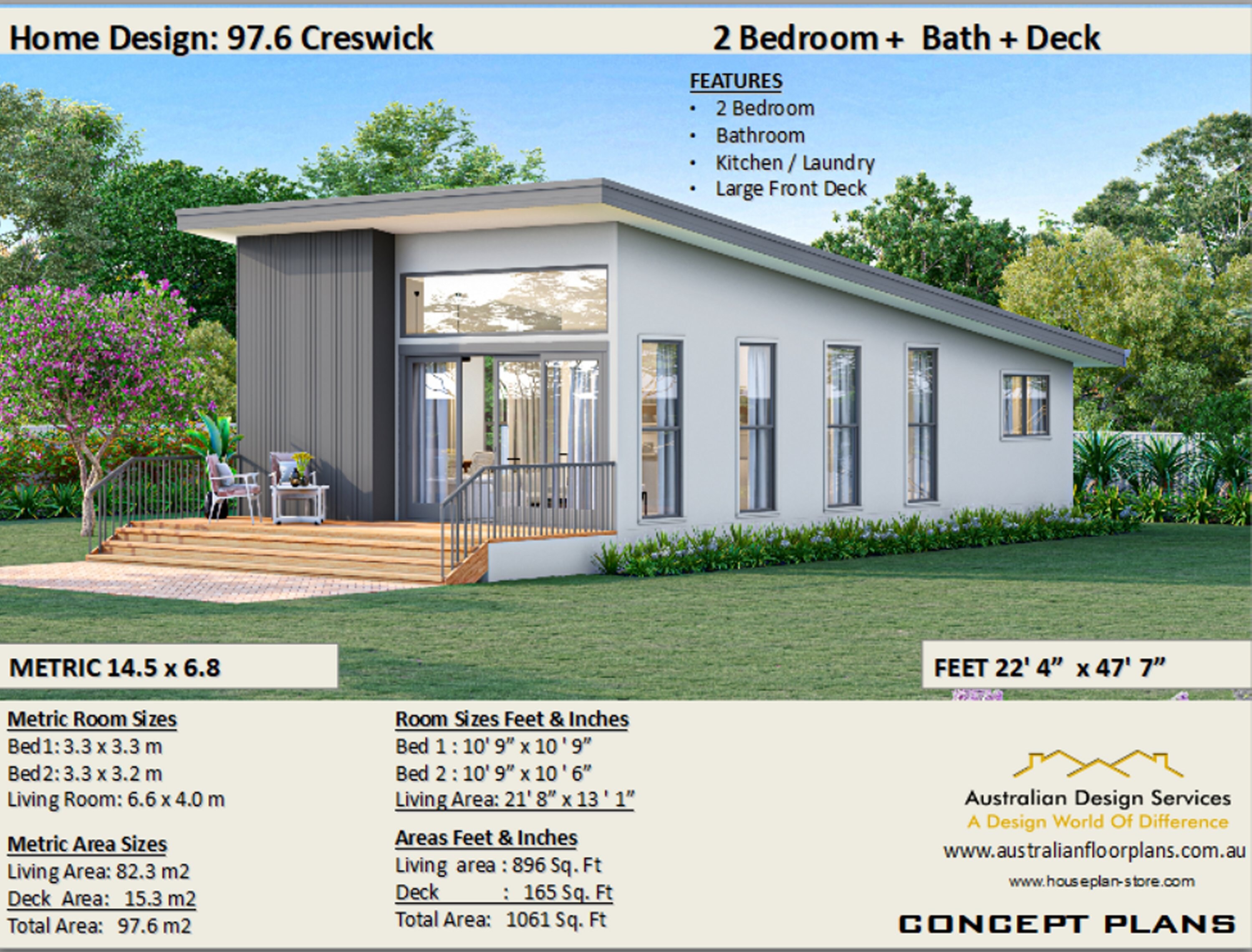 House Plan 97.6 Creswick 896 Sq Feet or 82.3 M2 2 Bedroom - Etsy