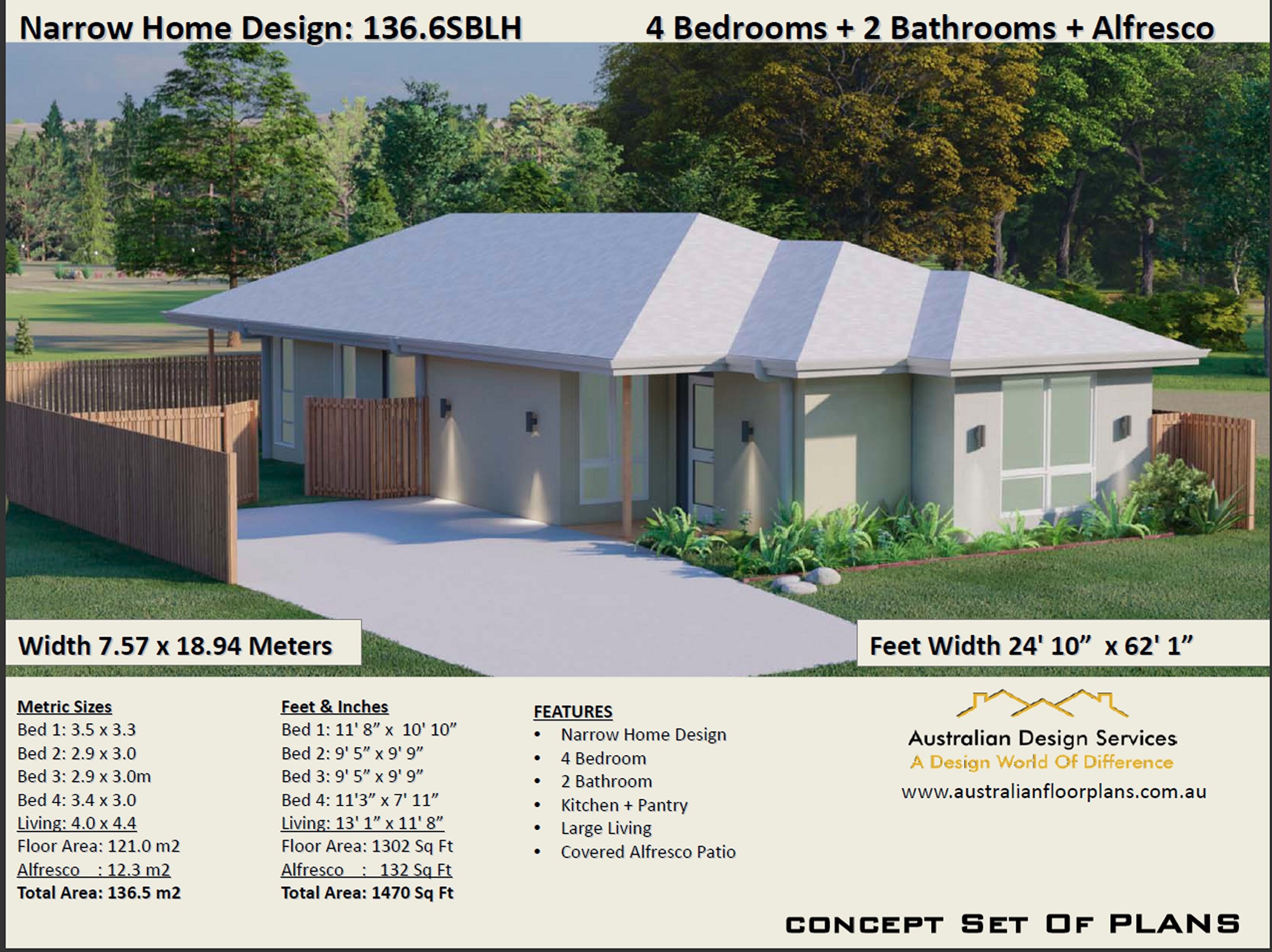 Narrow Lot House Plan 121 M2 or 1302 Sq. Feet 4 Bedroom Slimline House ...