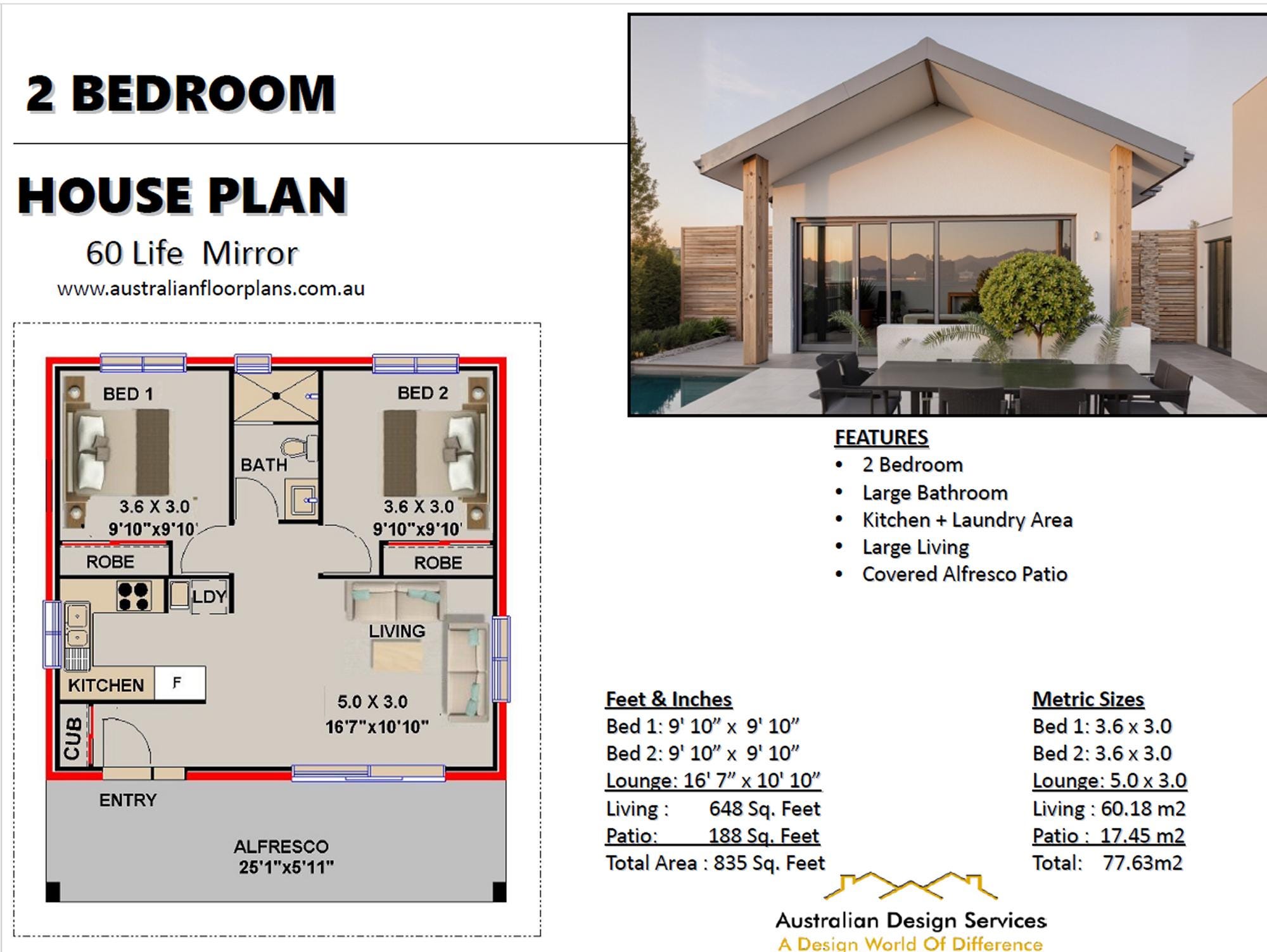 Stylish 2-bedroom + Granny Flat Home Design — 700 Sq Ft (60 Sq Meters ...