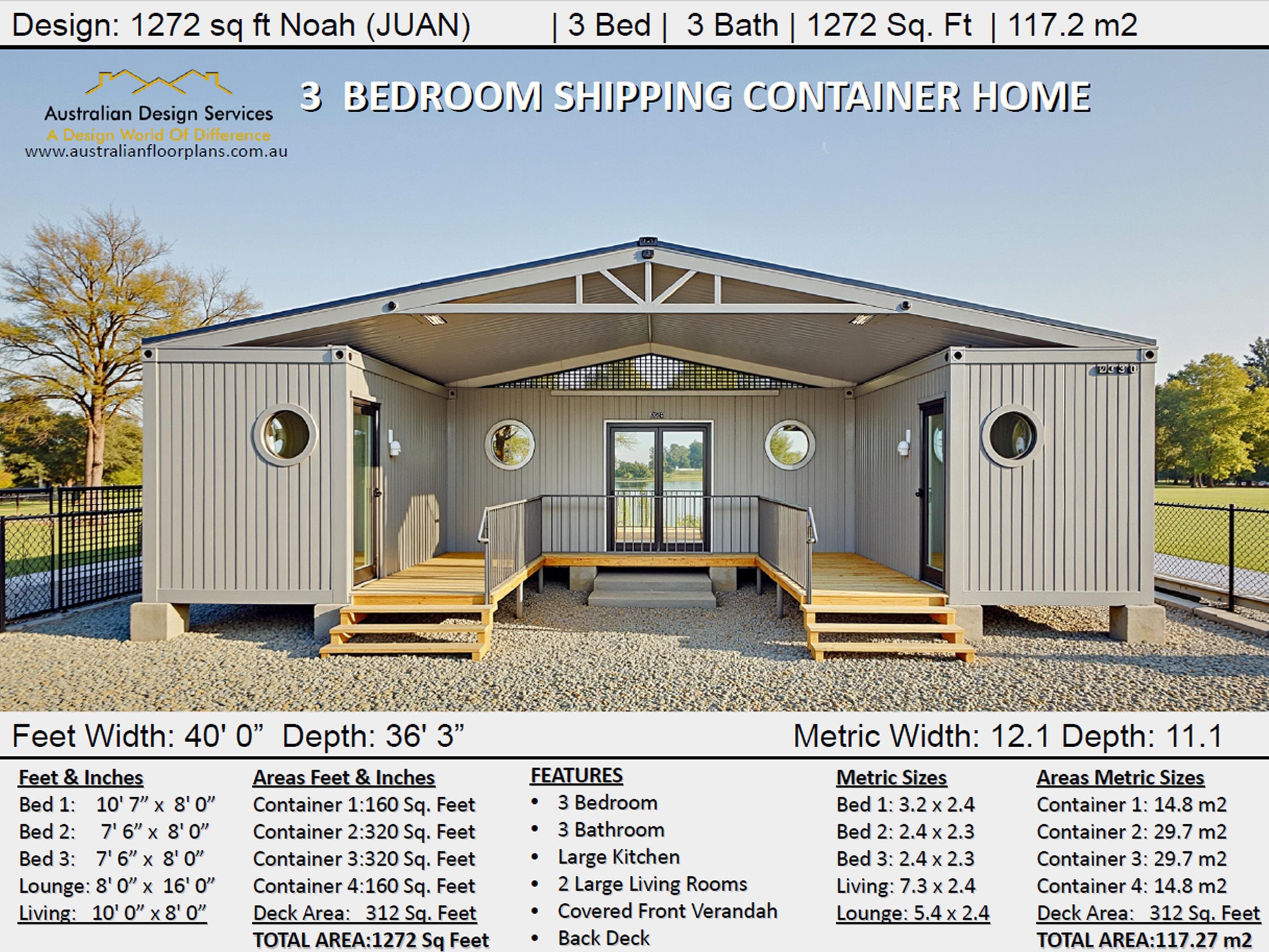 Construction Plan#1272 Noah: 3-bedroom Shipping Container Home Plans ...