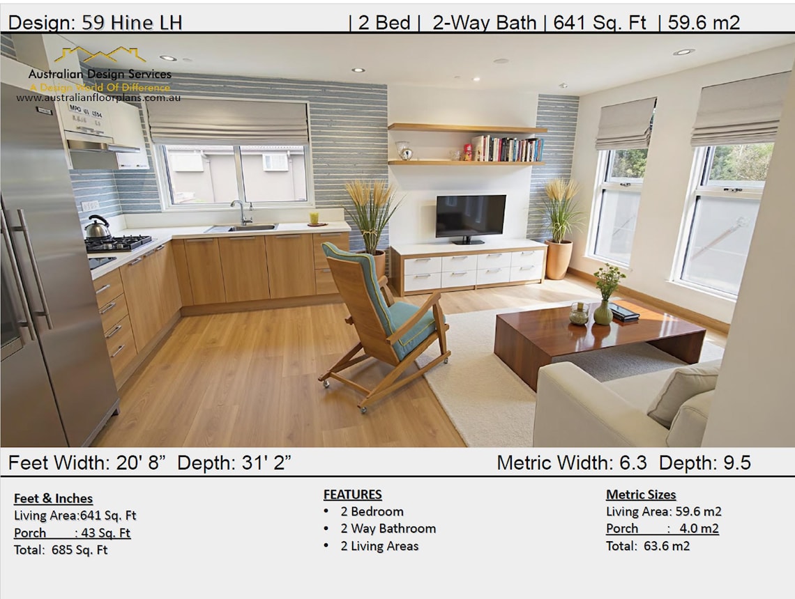 60 M2 | 685 Sq Foot | 2 Bedroom House Plan 59 Hine | Small Home ...