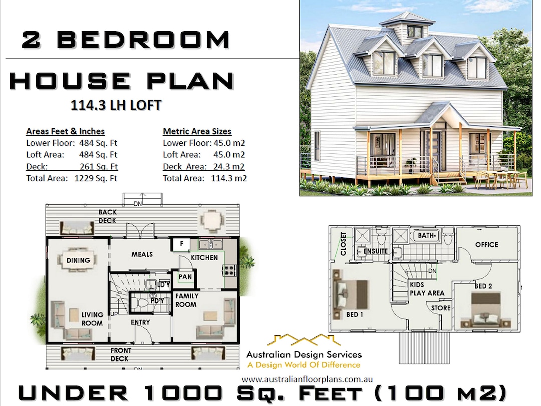 2 Bedroom With Office House Plans