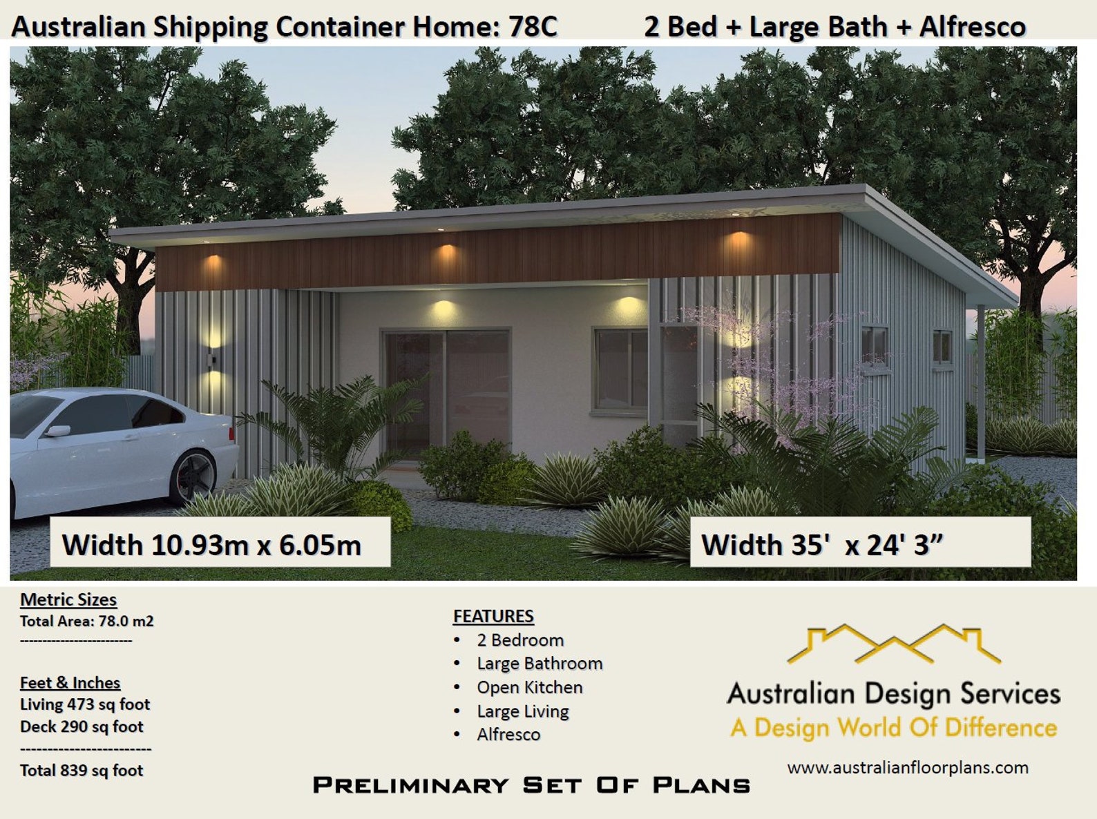 2 Bedroom Container Home Concept Plan | 840sq Foot | 78 M2 | 3 ...
