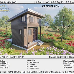 Affordable Tiny House Plans 105 Sq Ft / 9.61 Sq. Meters Cabin/bunkie ...