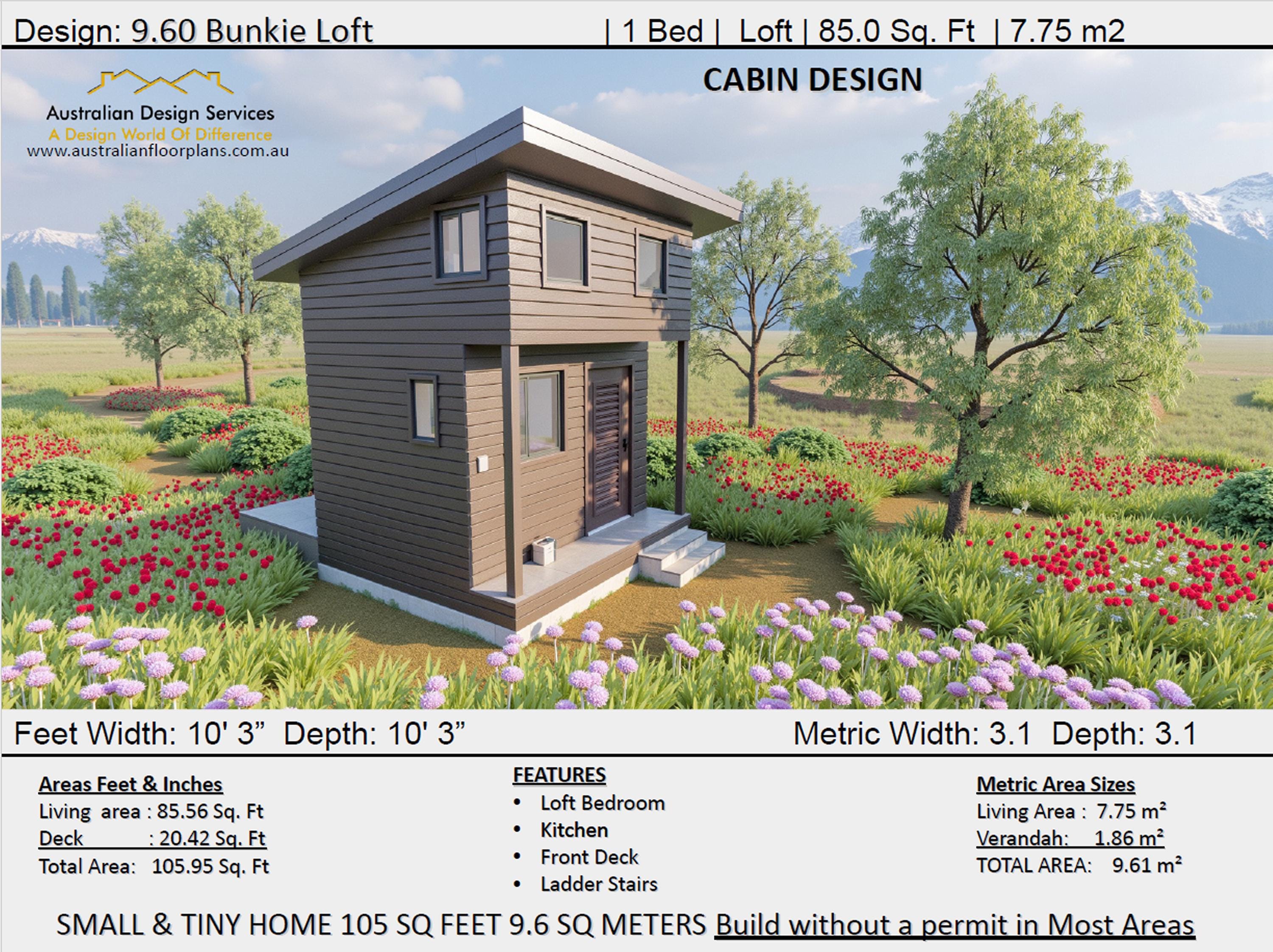 Affordable Tiny House Plans 105 Sq Ft / 9.61 Sq. Meters Cabin/bunkie ...