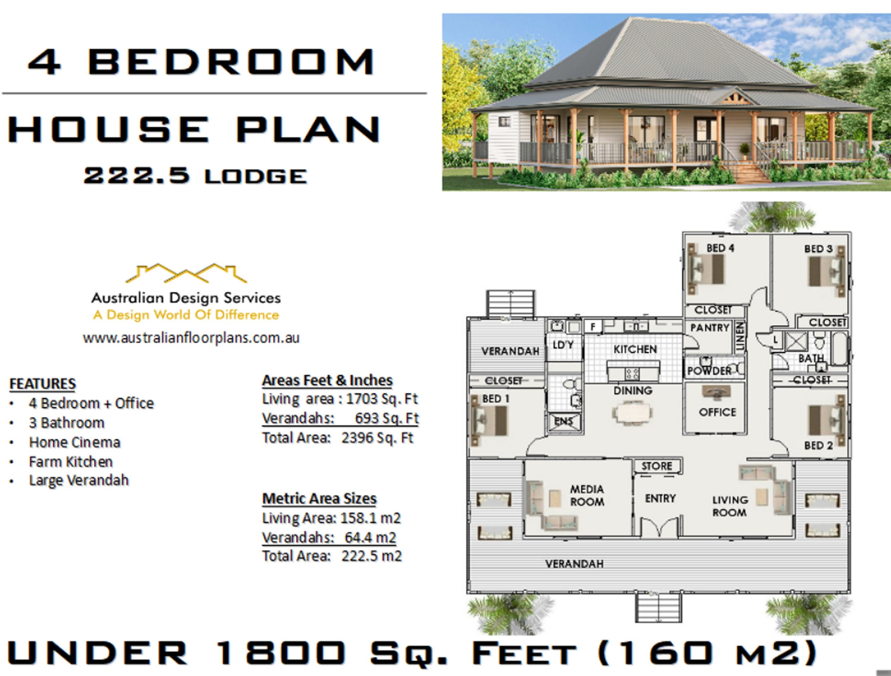Ranch House Plans 4 Bedroom Office House Plans Home - Etsy
