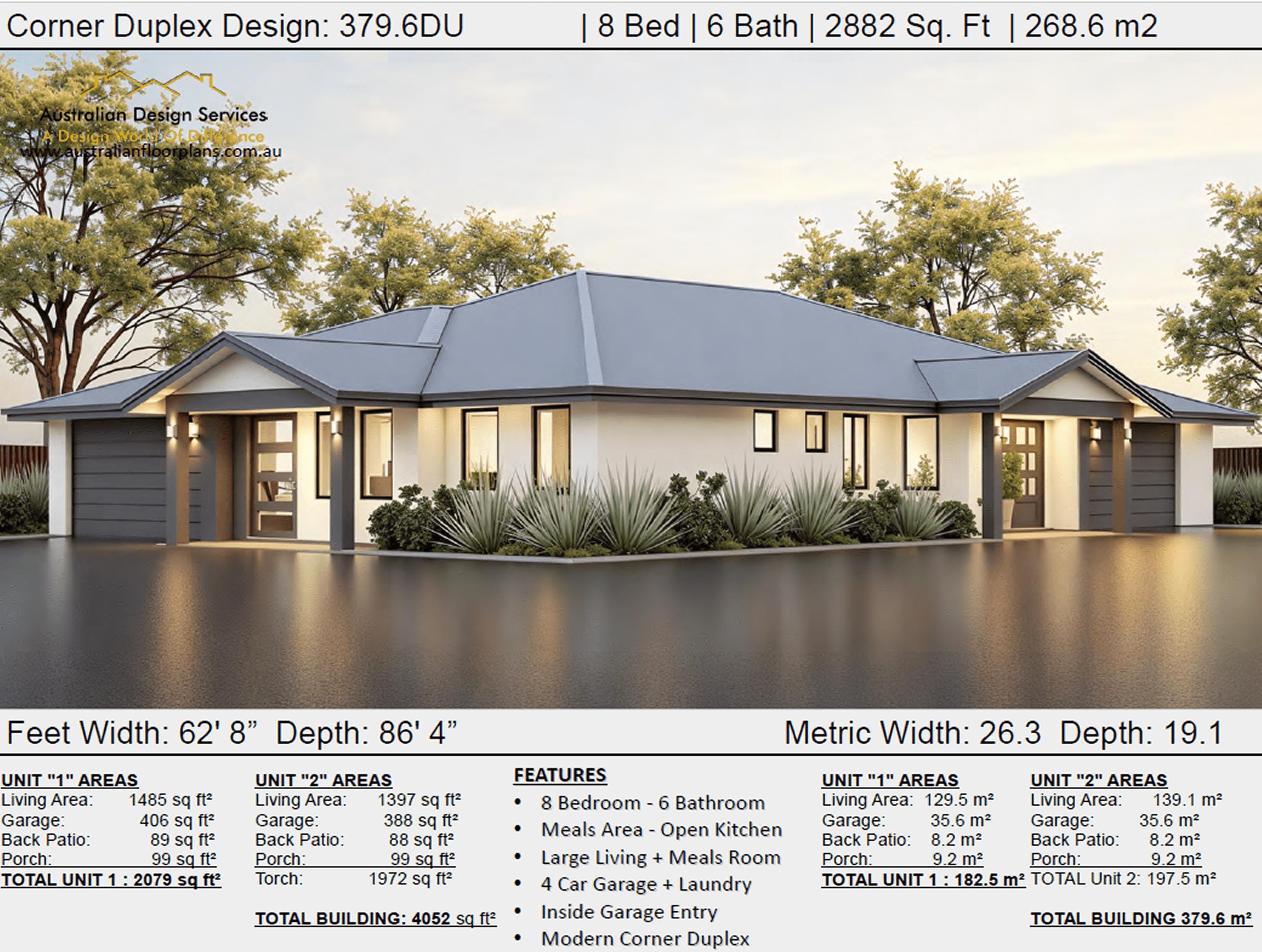 Modern Corner Land Duplex House Plan | 2 Family Home | 8 Bed | 6 Bath ...