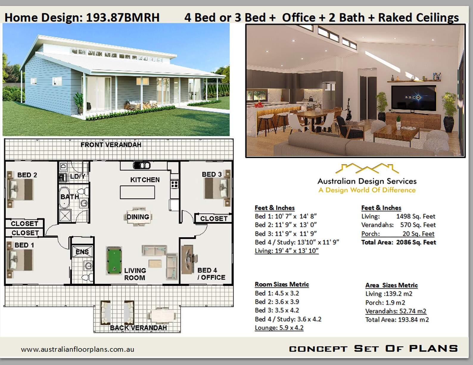 House Plans / 4 Bedroom or 3 Bed and Office | Modern Home Plans /1500 ...