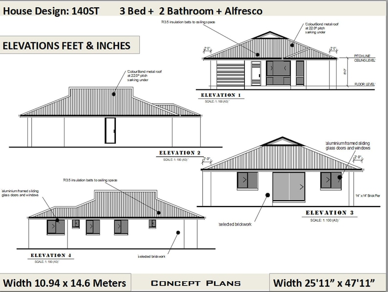 140 M2 | 1506 Sq Foot | 3 Bedroom House Plan 140ST | Concept House ...