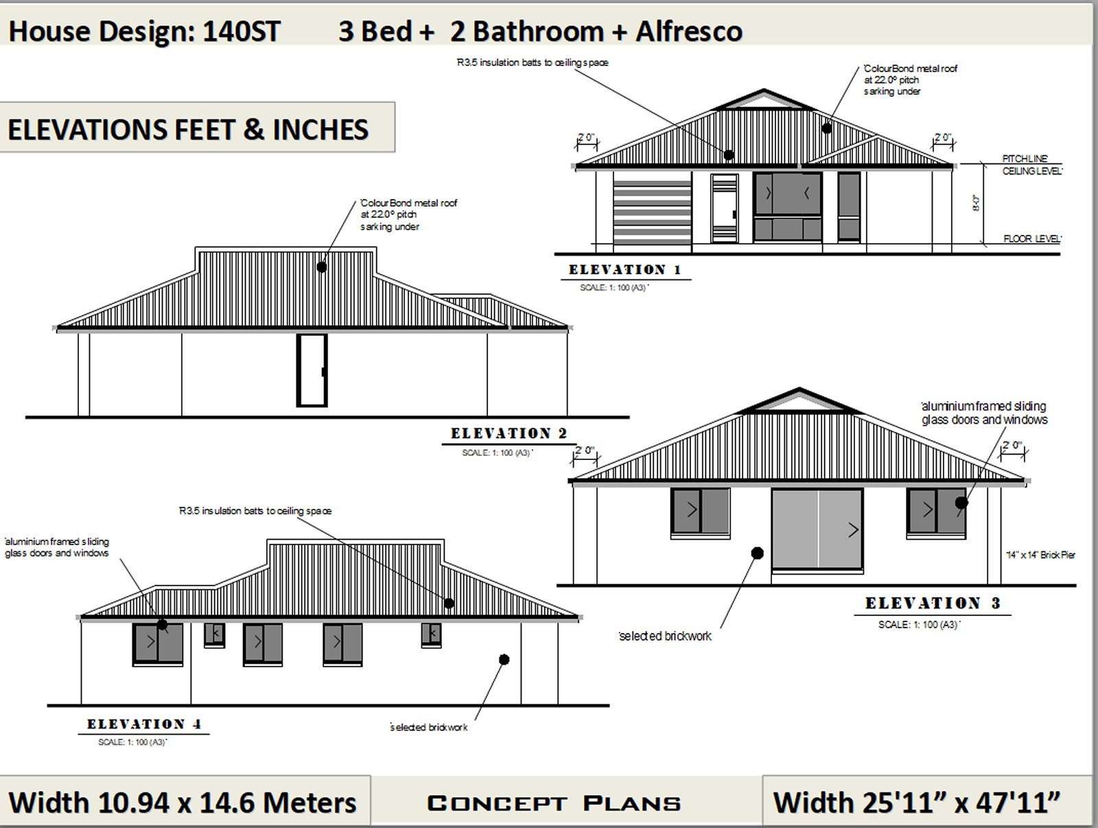 140 M2 1506 Sq Foot 3 Bedroom House Plan 140ST Concept - Etsy