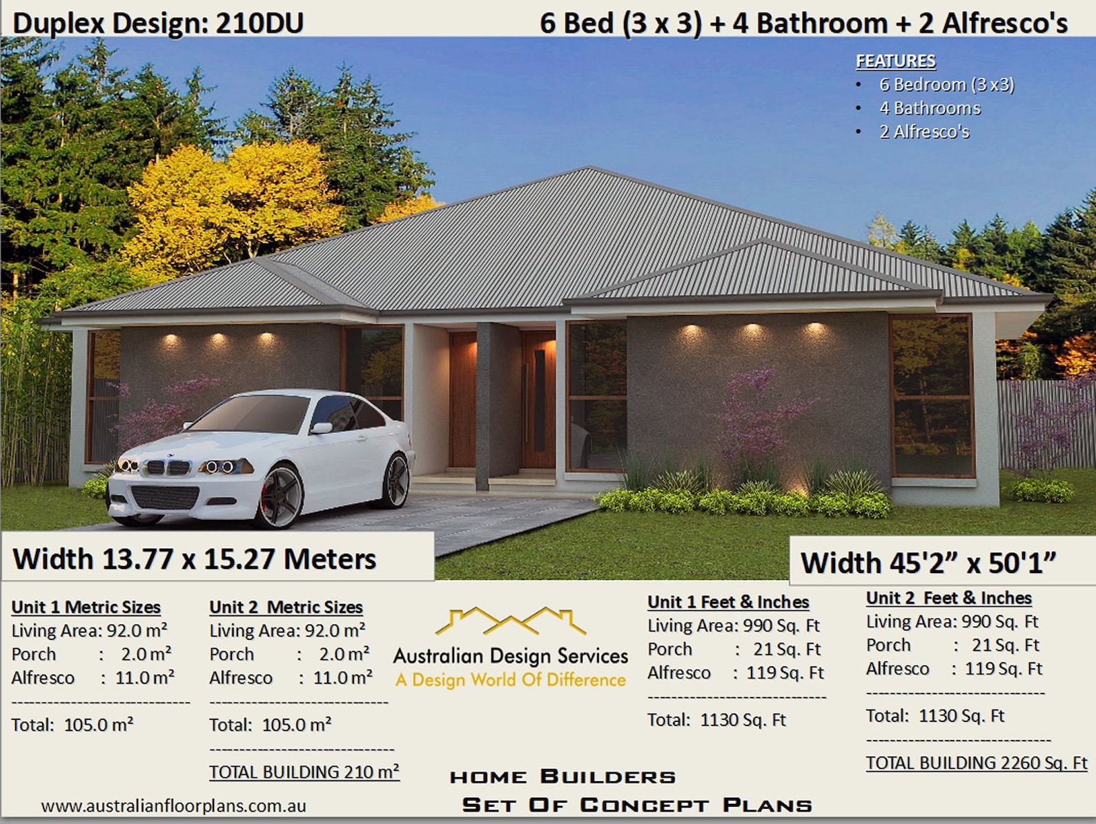 6 Bedroom 4 Bathroom Duplex House Plan | 210 M2 - 2260 Sq Foot | Duplex ...